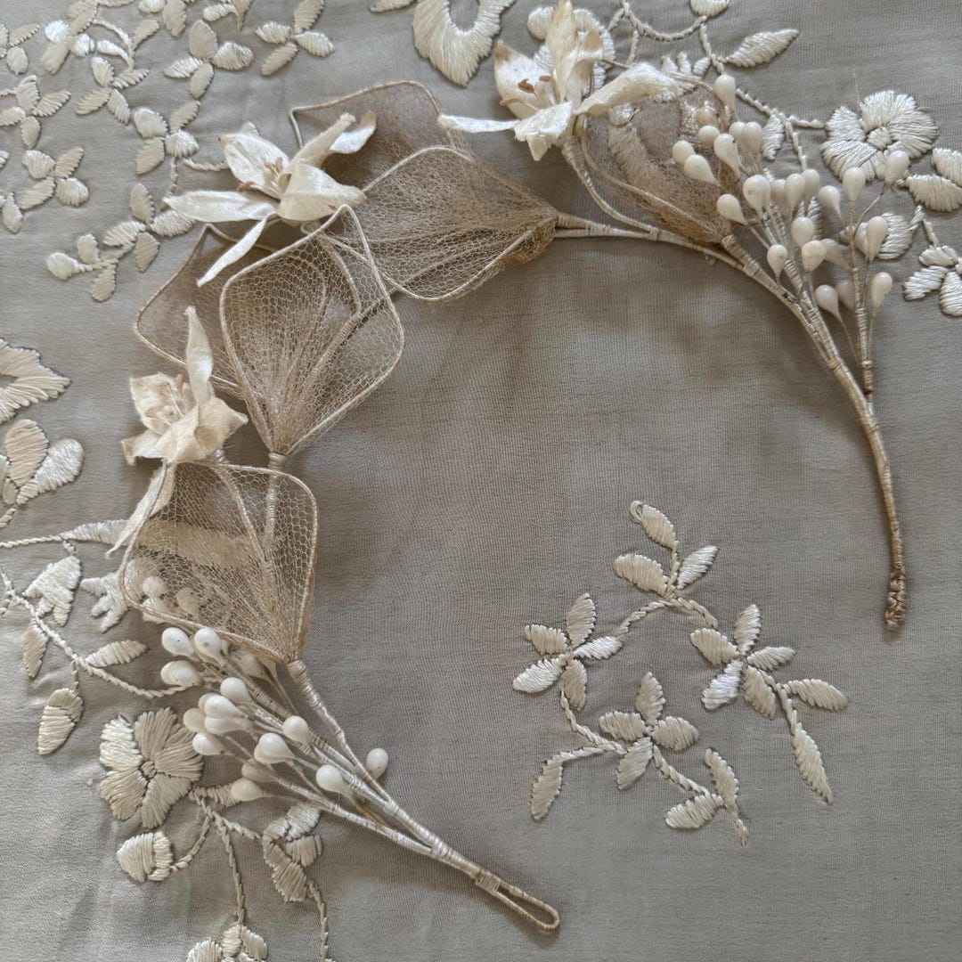 Beautiful French Antique Bridal Tiara With Fabric Flowers, Wax Buds ...