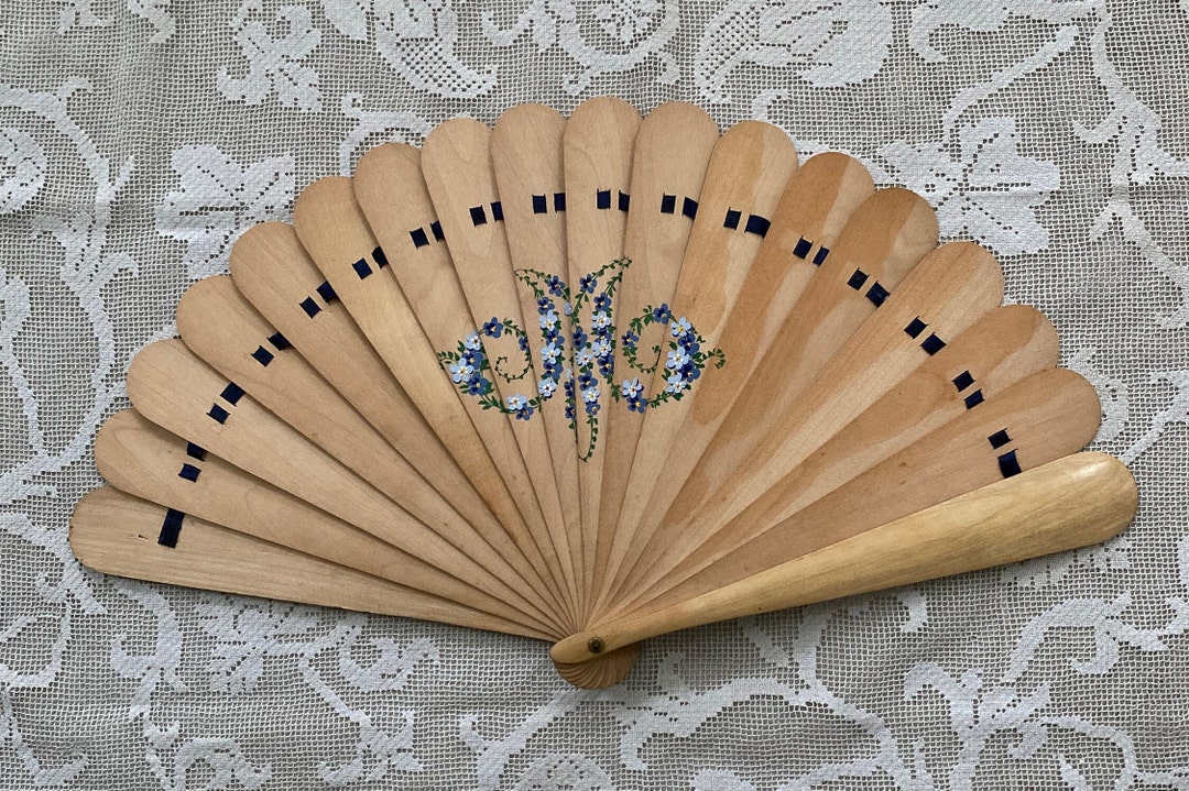 Antique Austrian Fan With A Hand Painted Monogram of the Letter M ...