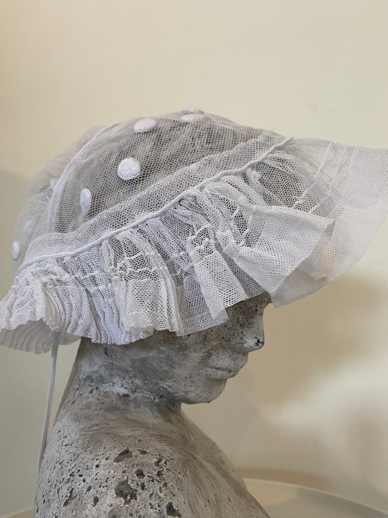 French Antique Tulle Bonnet With Hand Embroidery . Made by Hand in the ...