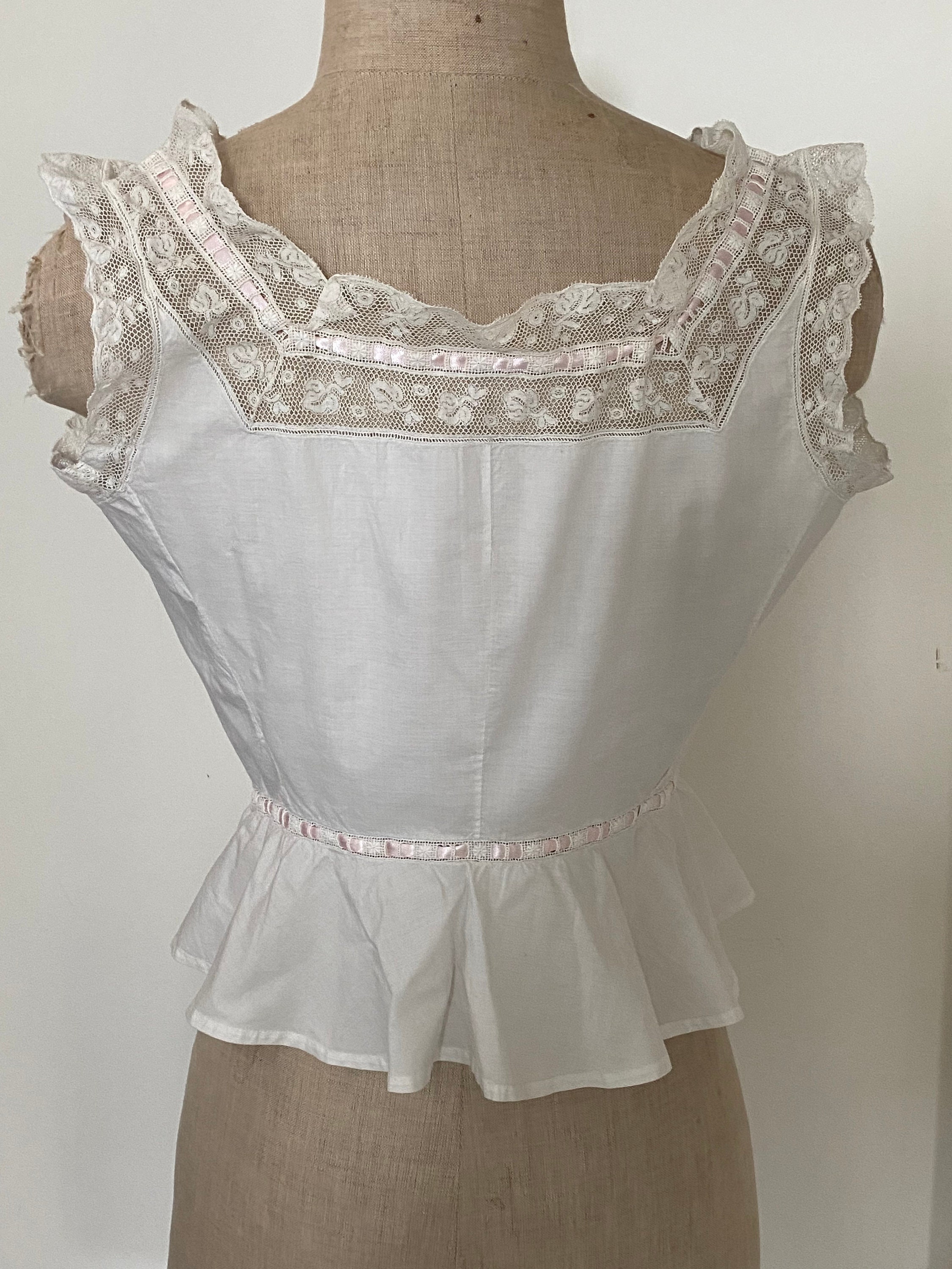 French Antique Corset Cover With Lace Trims and Embroidered - Etsy