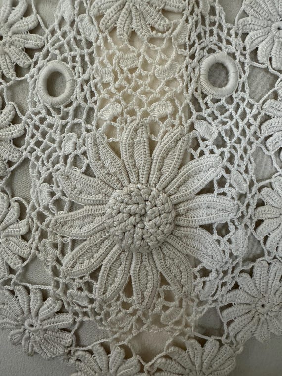 French Antique Hand Crochet Jabot With Bow. Hand Made… - Gem