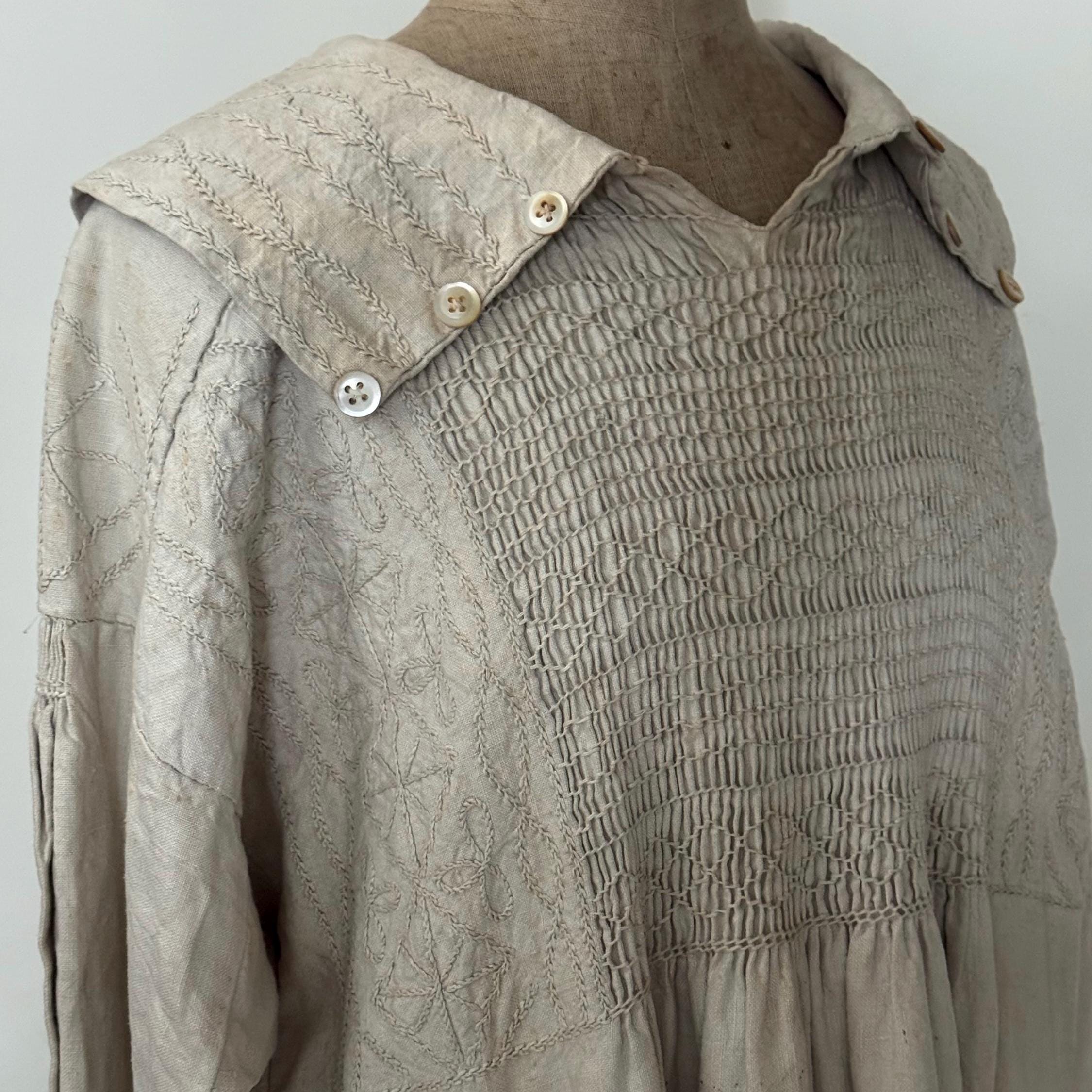 19th Century Linen Smock With Hand Embroidery. Antique Farmers Smock ...