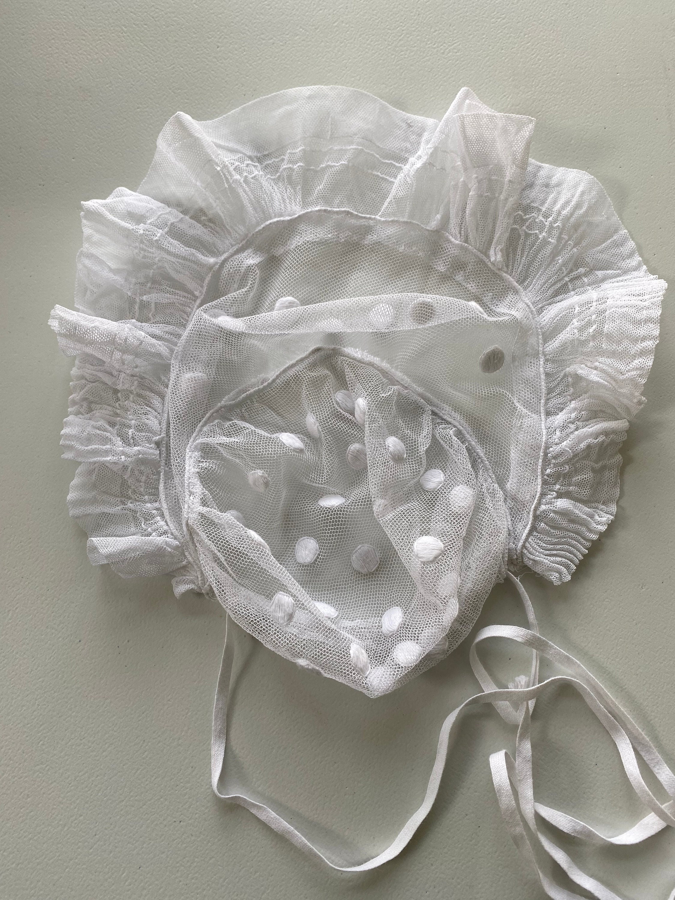 French Antique Tulle Bonnet With Hand Embroidery . Made by Hand in the ...