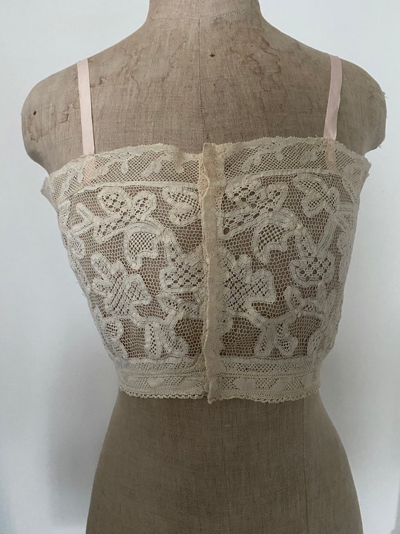 Antique Lace Corset Cover With Ribbon Straps And Moth… - Gem