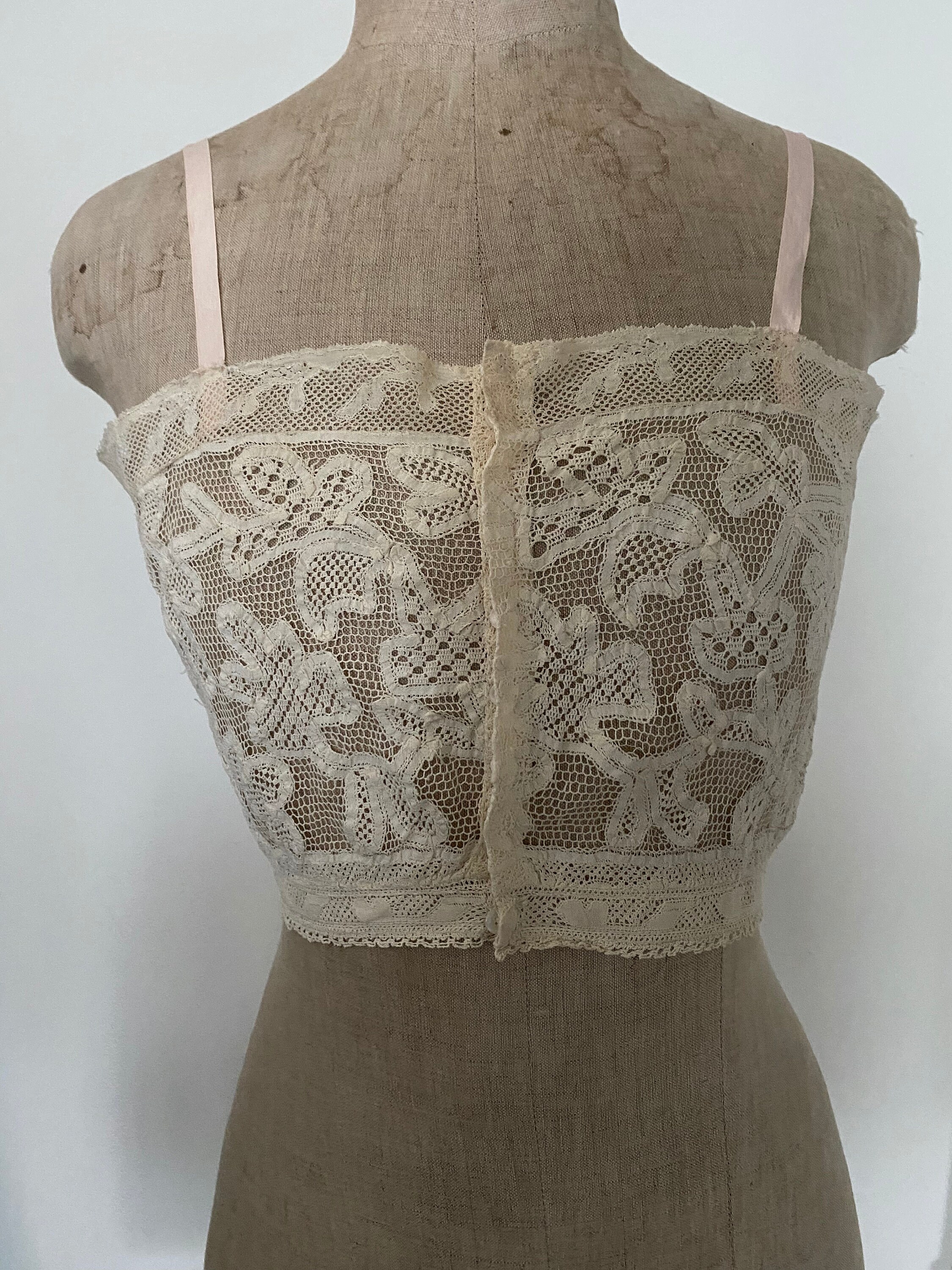 Antique Lace Corset Cover: Mother of Pearl Buttons, Ribbon Straps - Etsy