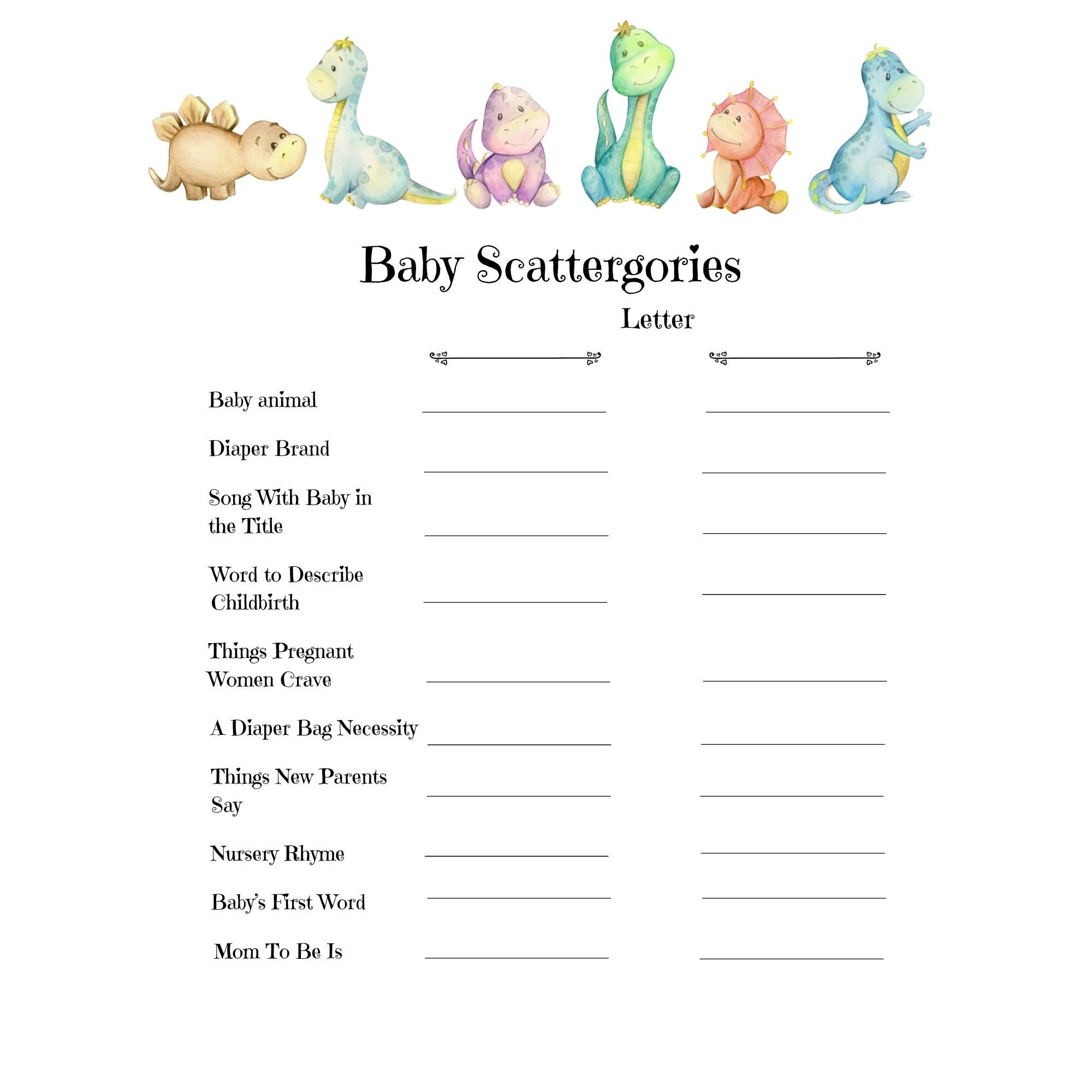 Sweet Baby Dinosaur Baby Shower Game Pack | Etsy