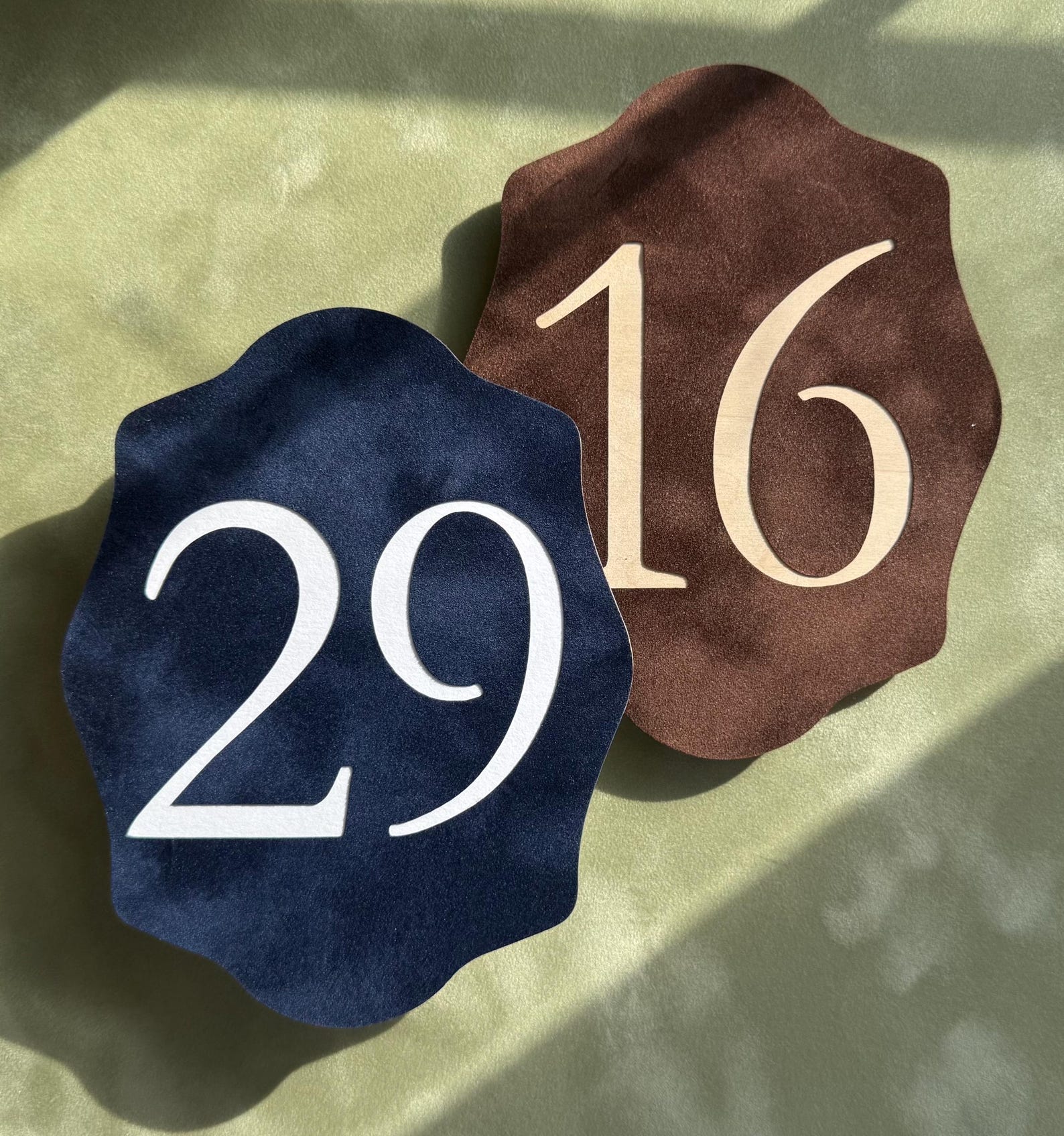 Wedding Table Numbers – Wavy Velvet Table Numbers, Double Sided Wedding ...