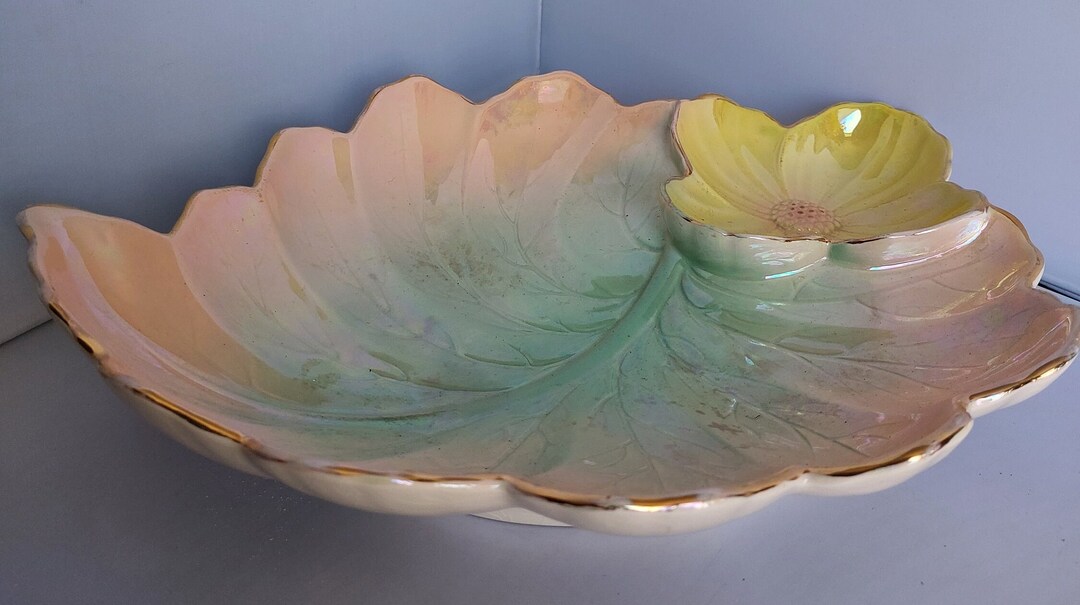 1950's Beswick Leaf Dish With Yellow Poppy 31cm Long 24cm Wide 6cm High ...