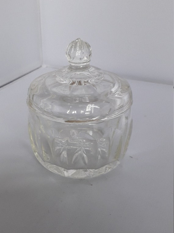 Vintage Glass Round Trinket Box - Etsy