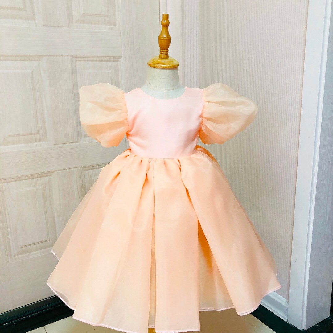 New Summer Peach Dress Girls' Organza Bubble Short-sleeved - Etsy
