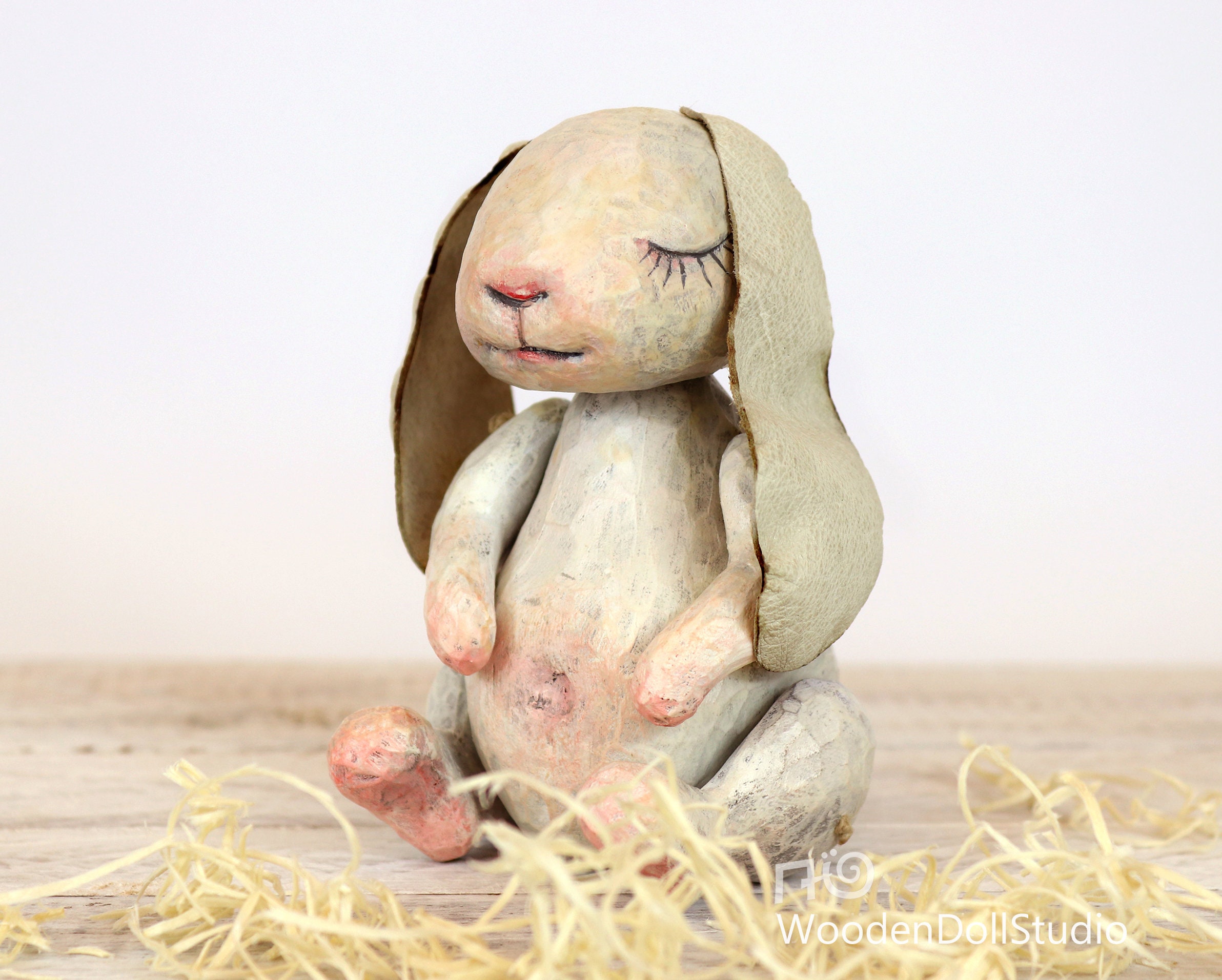 White Bunny Wood Carving, Articulated, Made TO ORDER, OOAK Art Doll ...