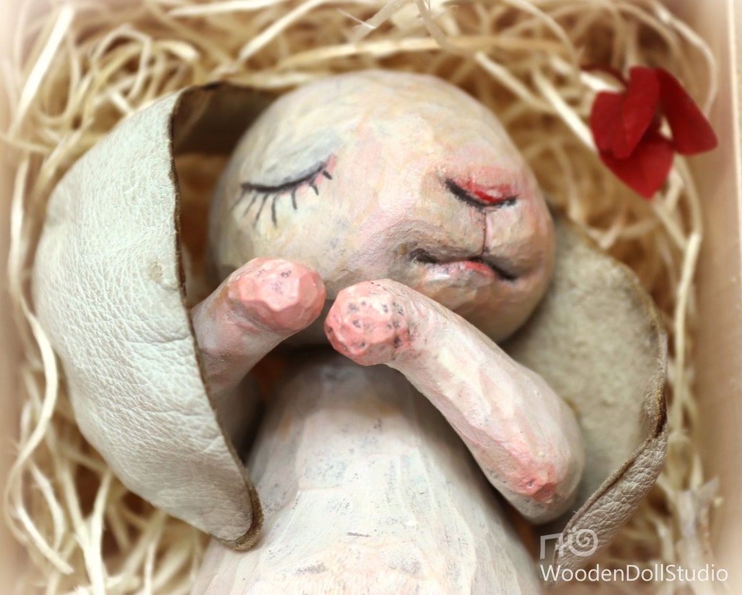 White Bunny Wood Carving, Articulated, Made TO ORDER, OOAK Art Doll ...