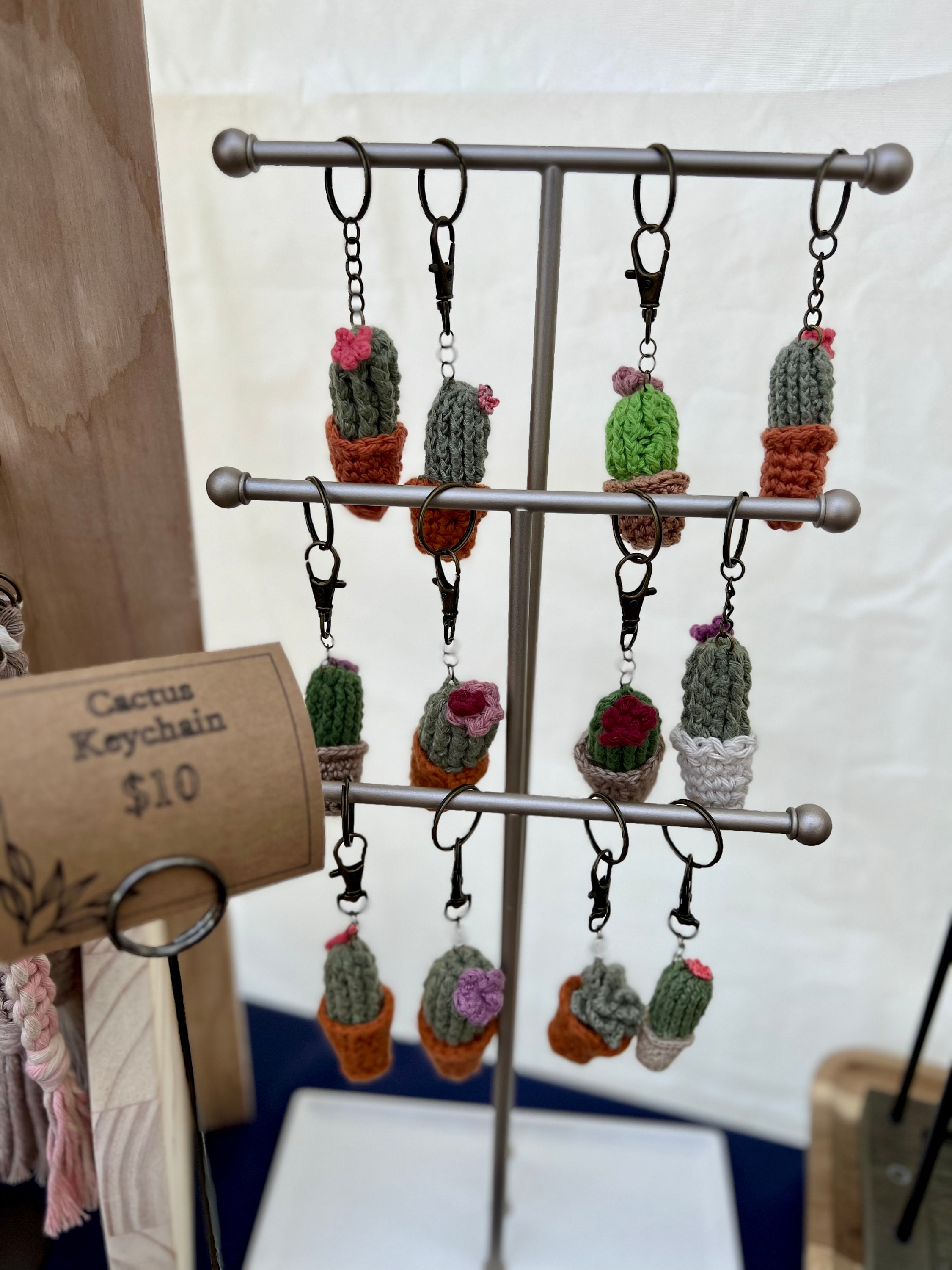 Crochet Cactus Keychain, Cactus Yarn Keychain, Handmade, Crochet ...