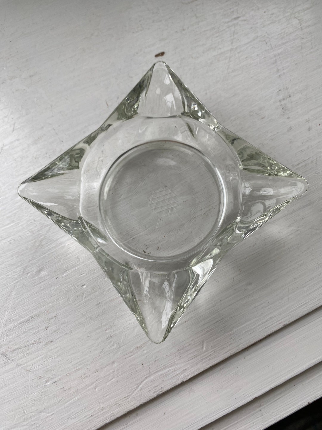 Vintage Atomic Shaped Glass Ashtray With Etched Flower - Etsy