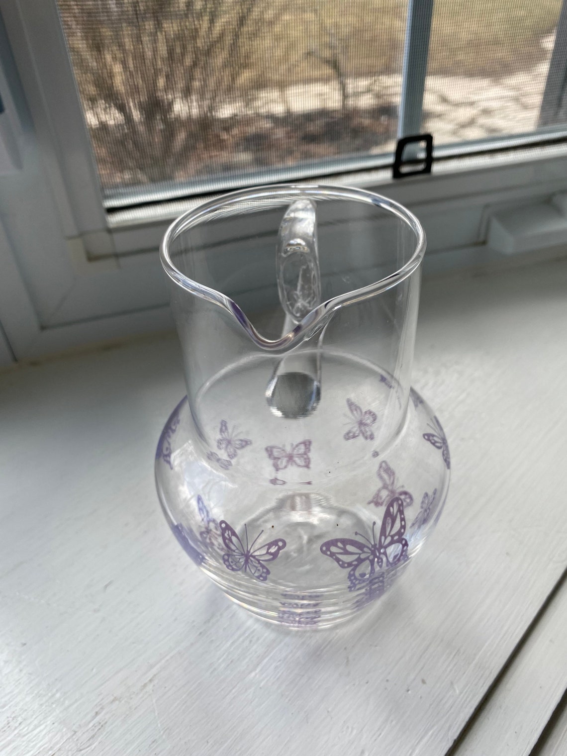 Vintage Glass Juice Pitcher With Purple Butterflies - Etsy