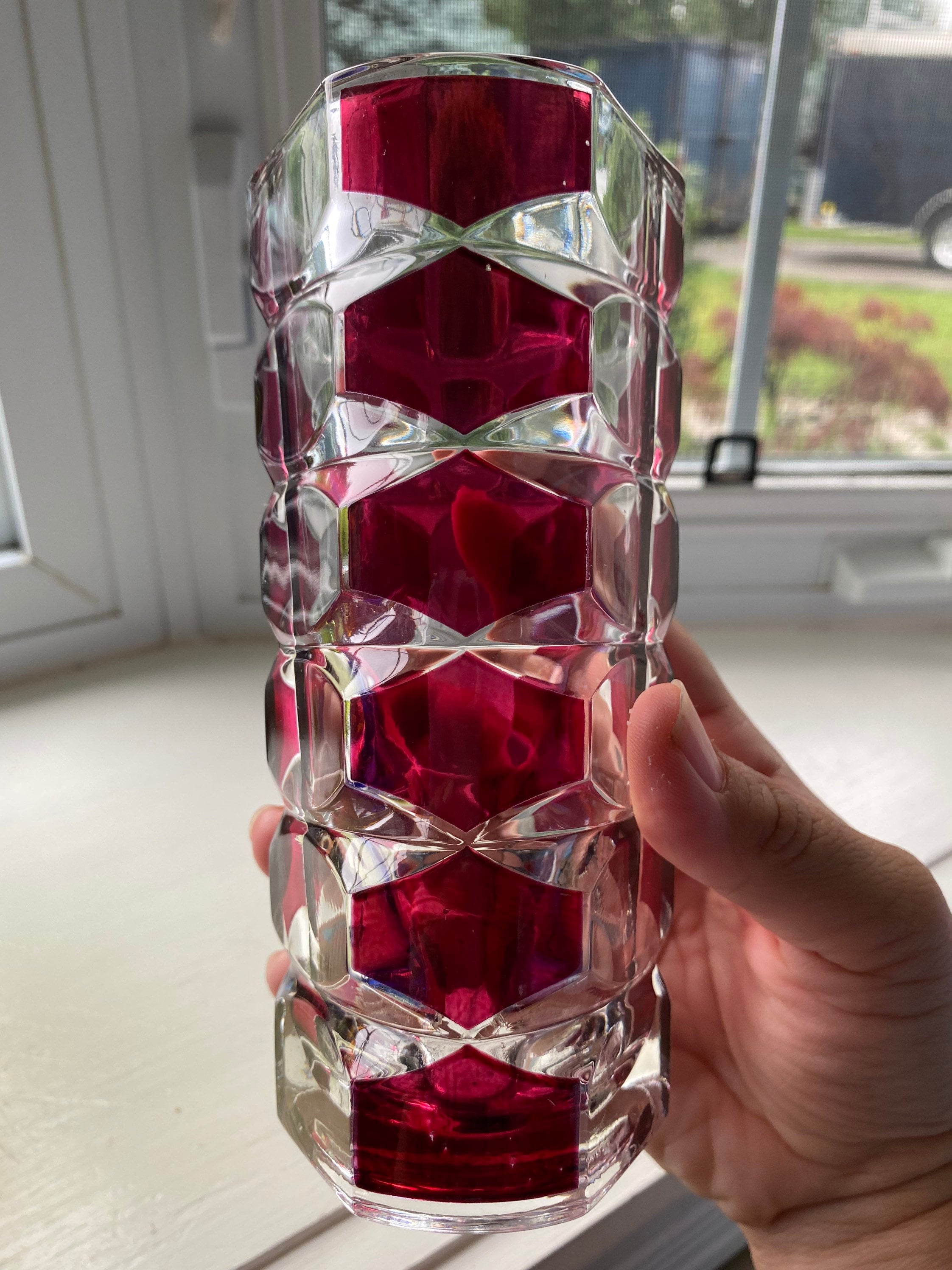 Vintage Luminarc Glass Vase With Geometric Ruby Red Pattern - Etsy