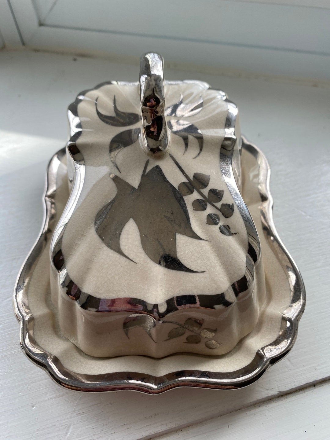 Vintage Lancaster & Sandland English Ware Cheese Wedge Dish Silverleaf ...