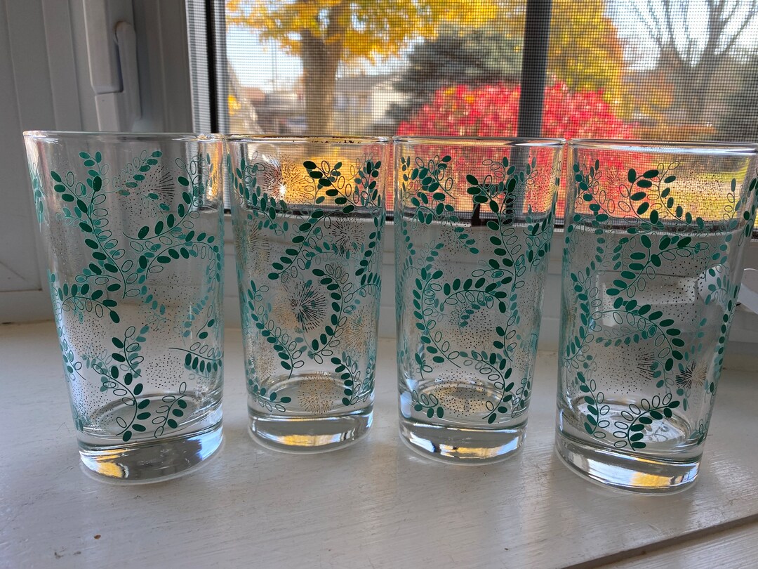 MCM Drinking Glasses With Teal and Gold Design, Set of 4 - Etsy