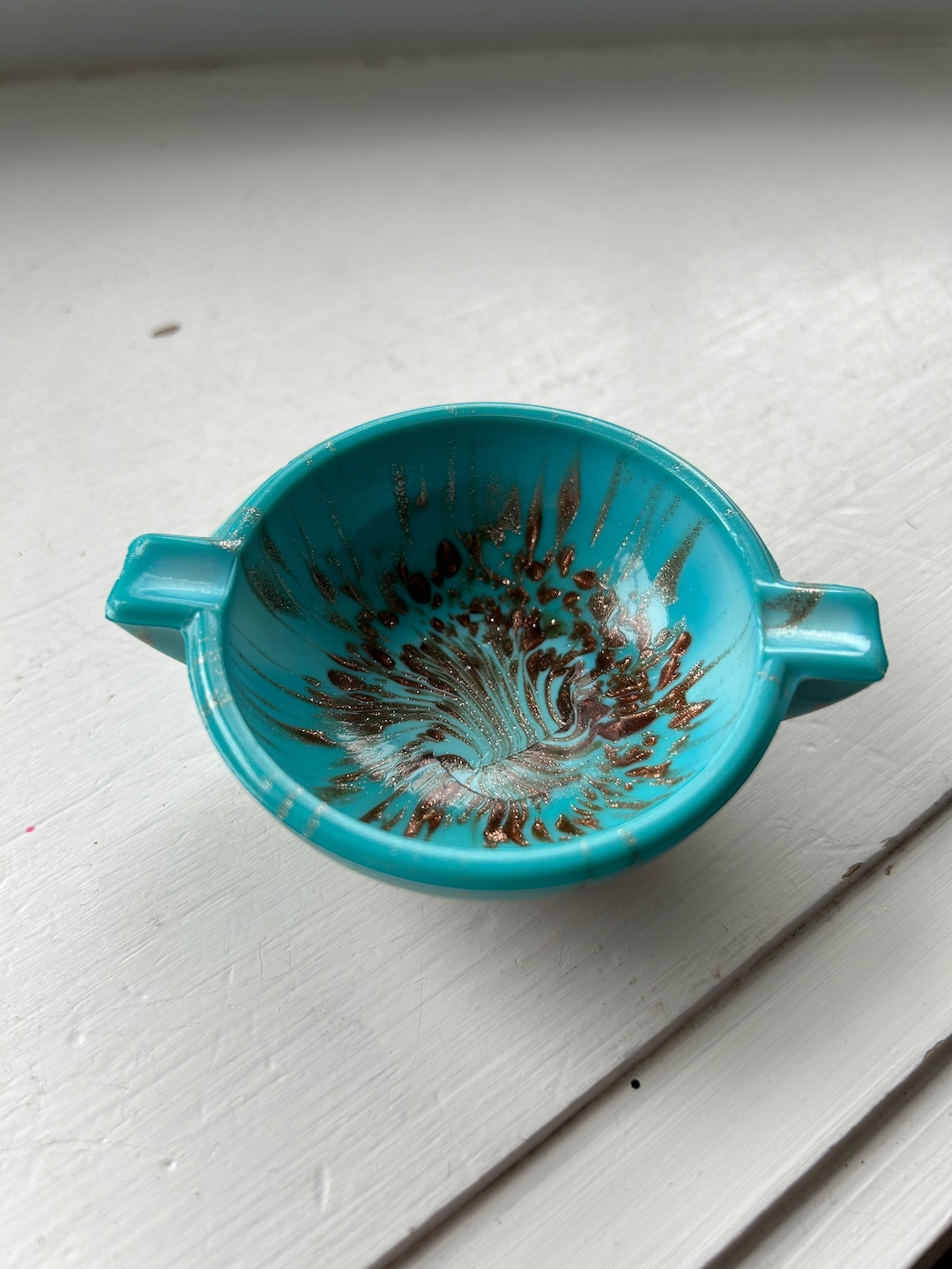 Vintage Murano Weil Glass Palm Ashtray, Turquoise Blue With Copper ...