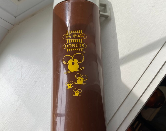 Vintage Brown Plastic Tim Horton Thermos With Timbits, Canadian Thermos ...
