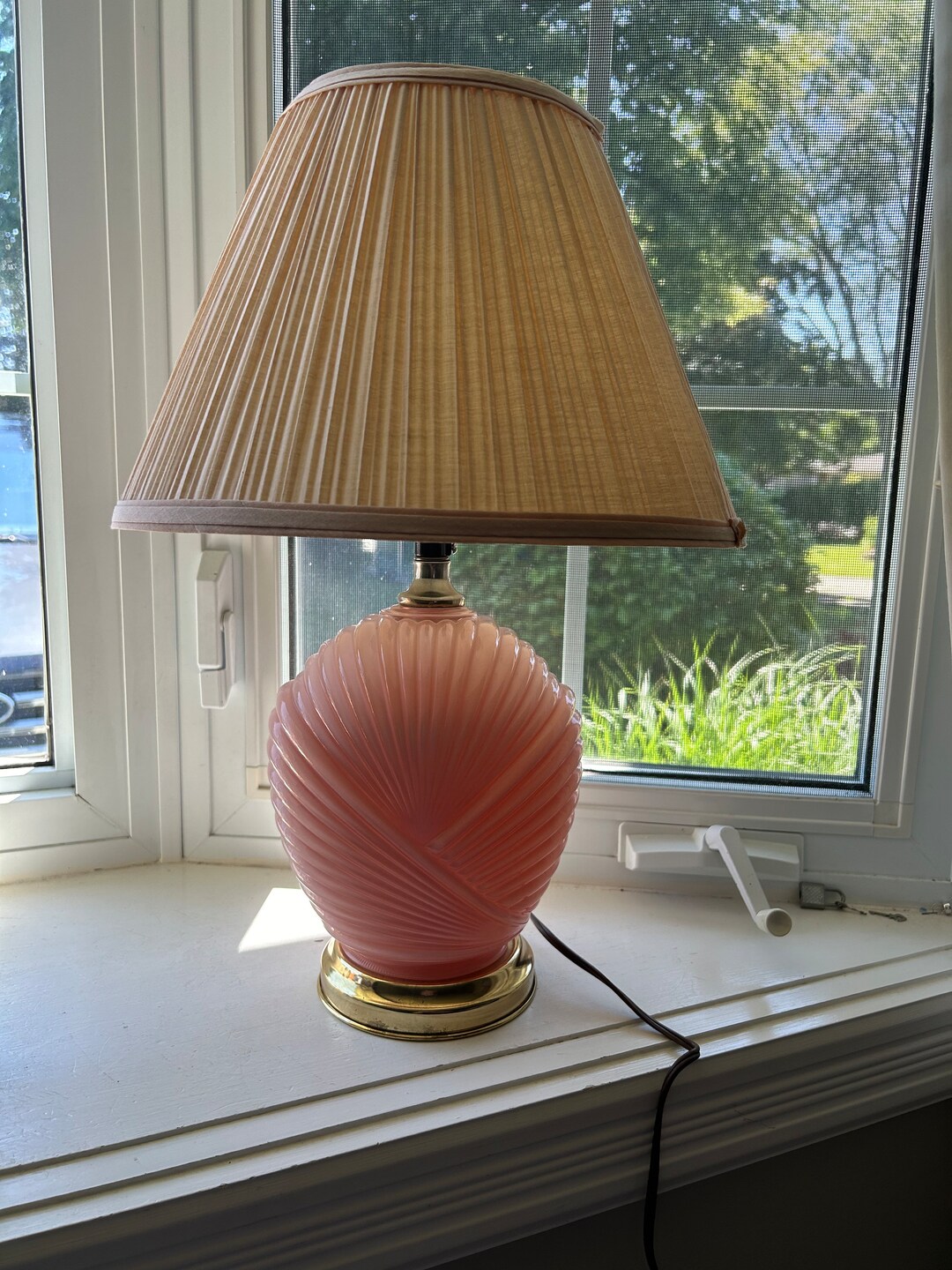 Retro 1980s Art Deco Inspired Shell Table Lamp With Shade, Peach/pink ...