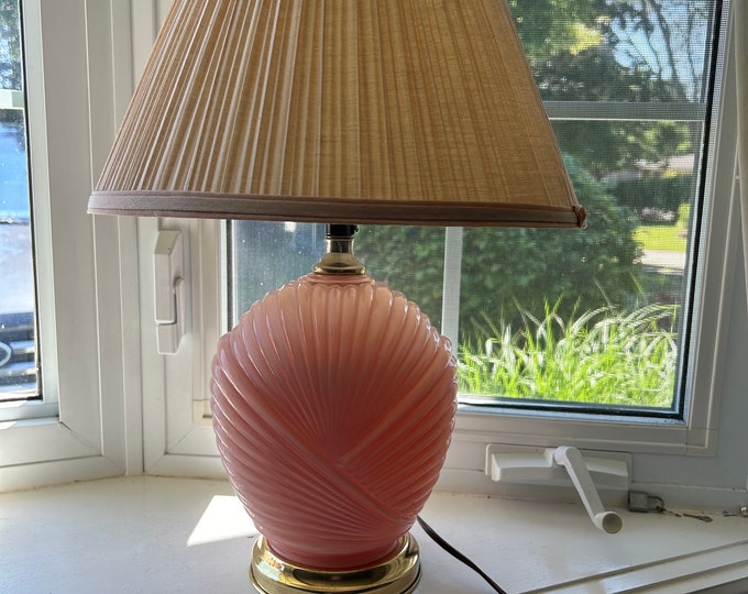 Retro 1980s Art Deco Inspired Shell Table Lamp With Shade, Peach/pink ...