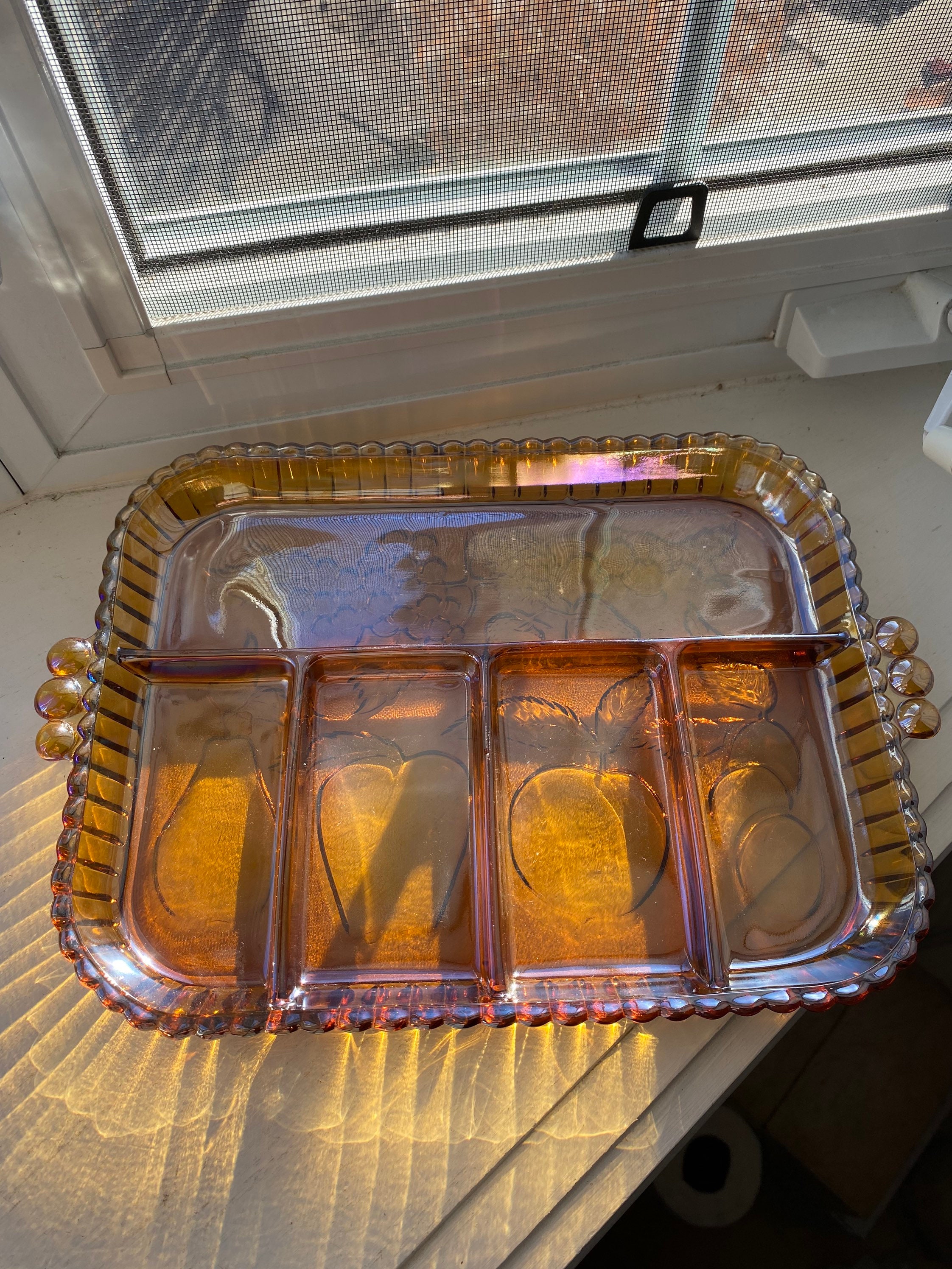 Vintage Indiana Amber Carnival Glass Relish / Platter Divided - Etsy