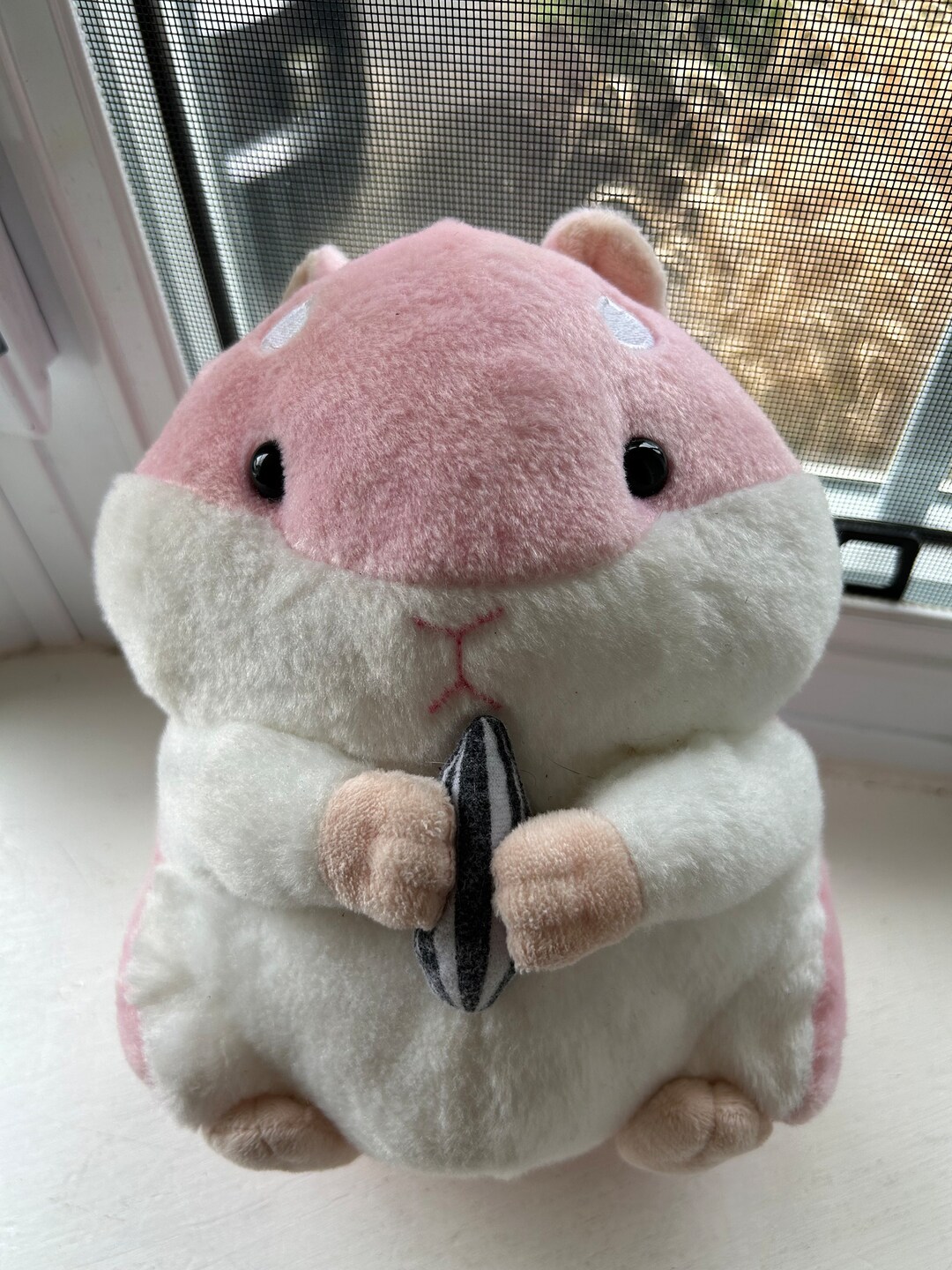 Pink Hamster Plush Toy, Holding a Sunflower Seed, Soft Stuffed Hamster ...