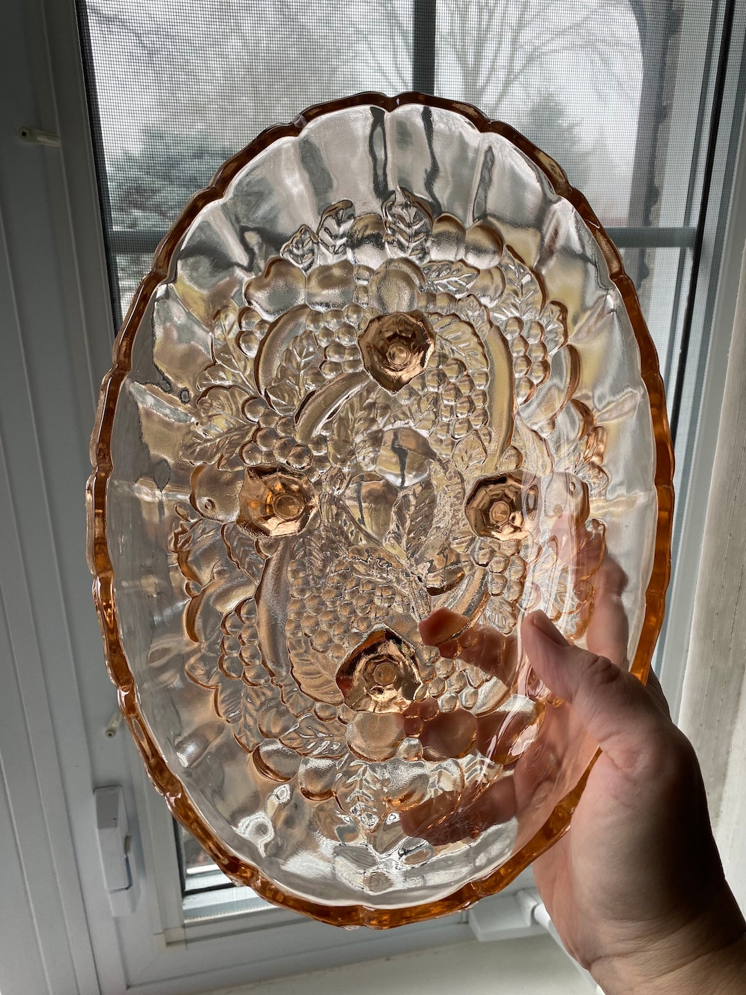 Vintage Pink Glass Footed Fruit Bowl, Indiana Glass Company - Etsy