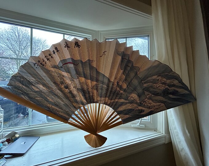 Vintage Large Chinoiserie Paper Fold Out Fan Wall Decoration With ...