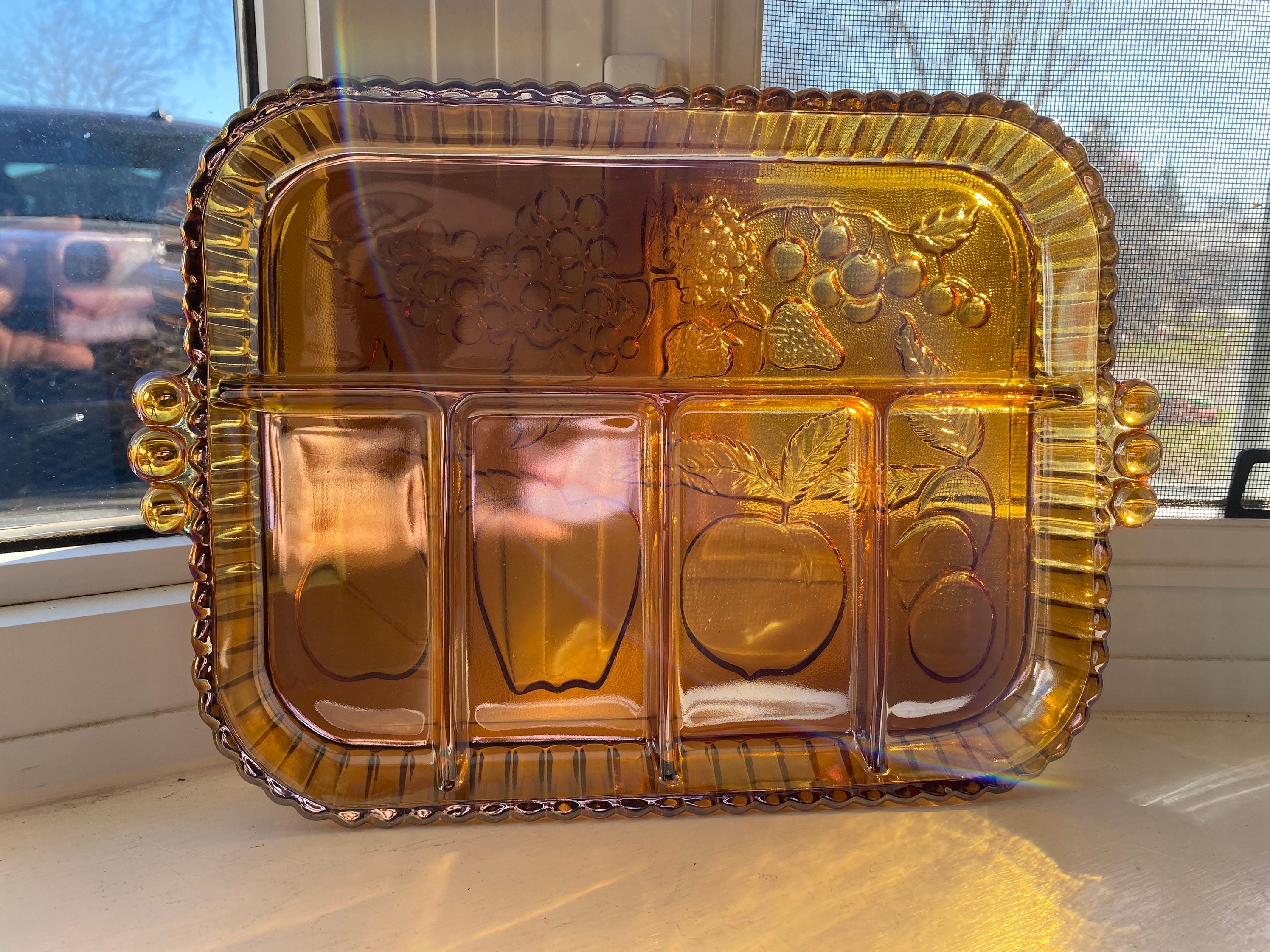 Vintage Indiana Amber Carnival Glass Relish / Platter Divided - Etsy