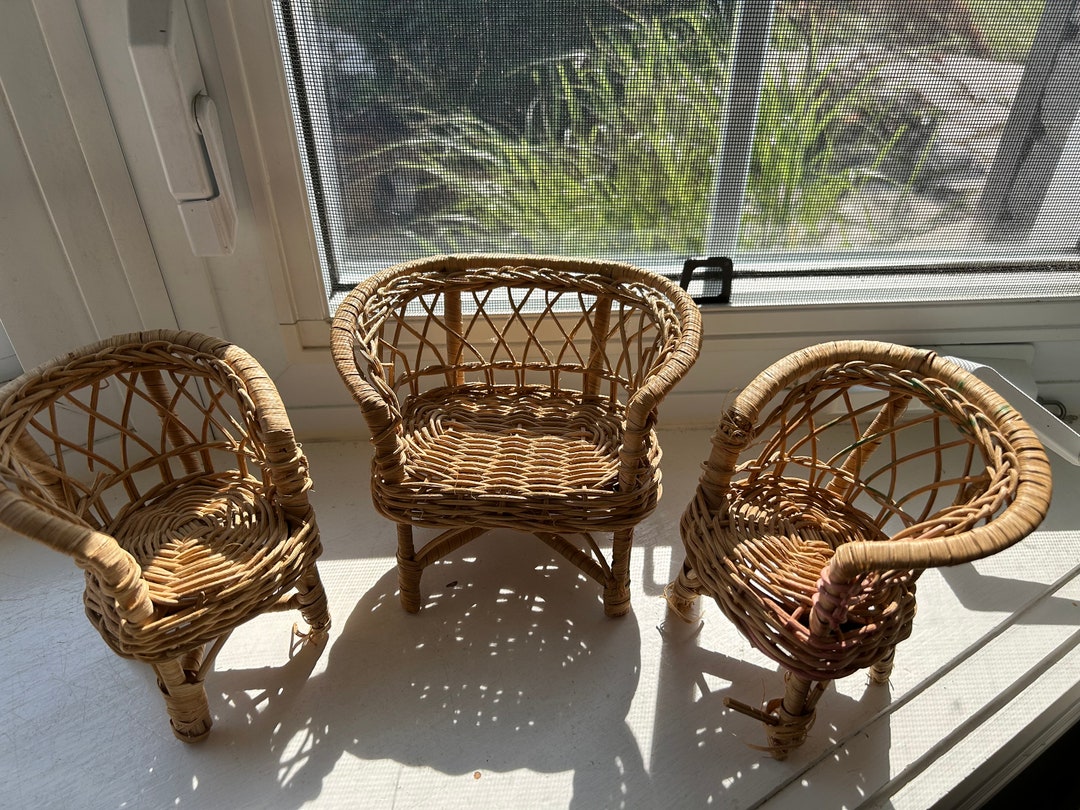 Vintage Wicker Doll Chairs, Set of 3, Miniature Chair, Boho Decor ...
