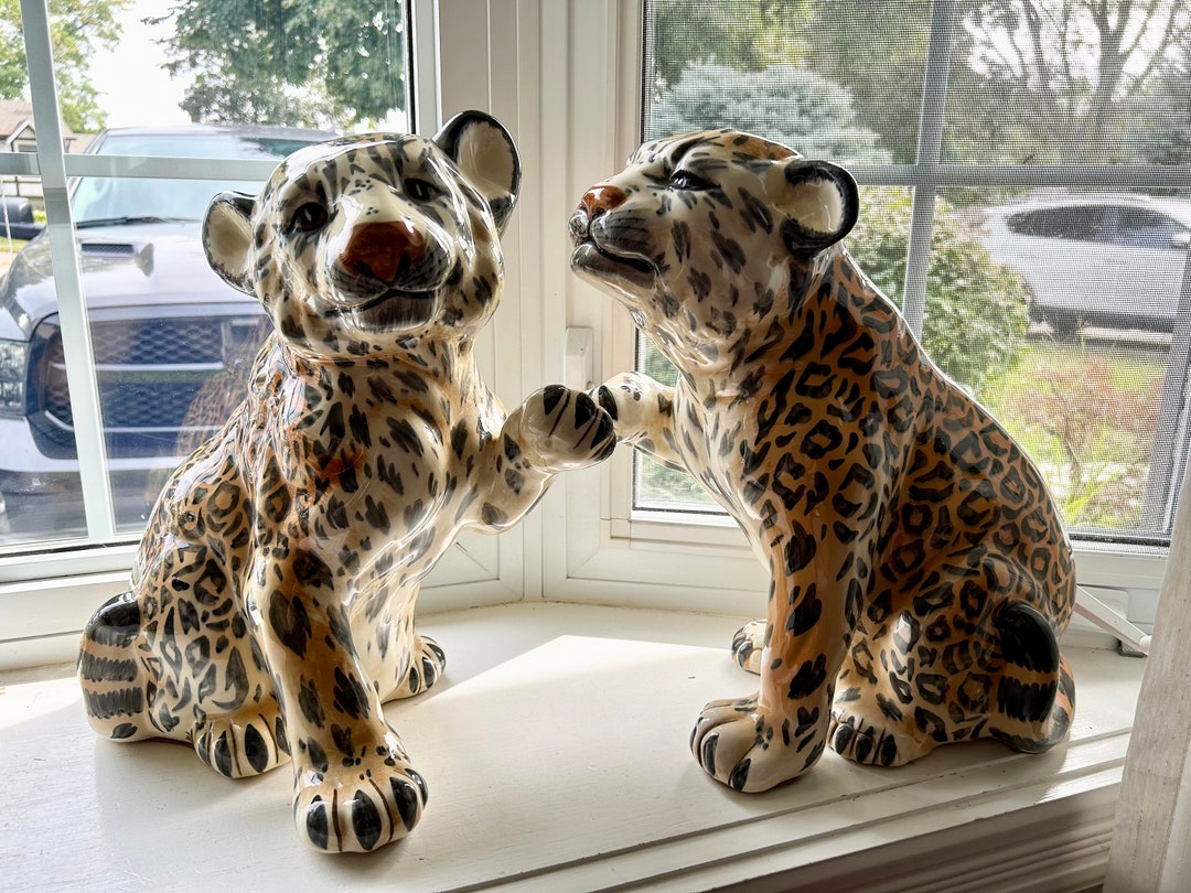 Vintage Pair of Leopard Cub Statues, Ceramic Leopards, Made in Canada ...