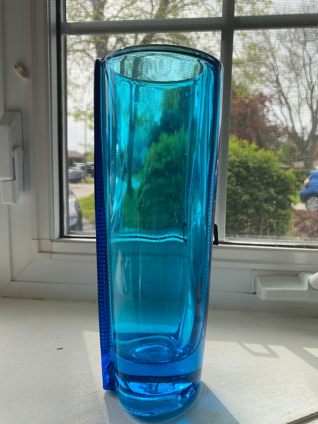MCM Blue Glass Vase, Art Deco Blue Glass Vase, Blue Glass - Etsy
