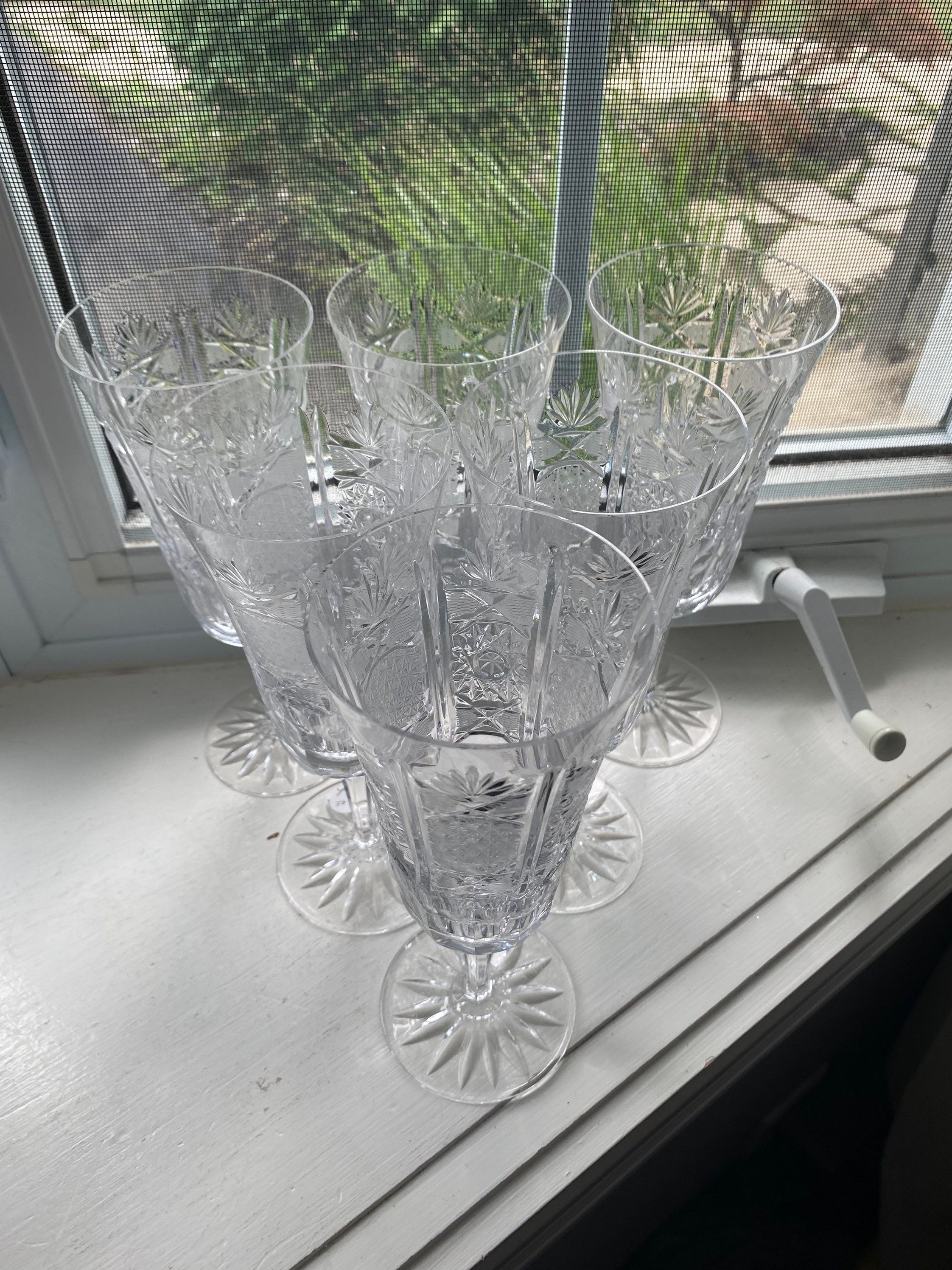 Vintage Bohemian Cut Crystal Tall Wine Glasses Set of 6 - Etsy