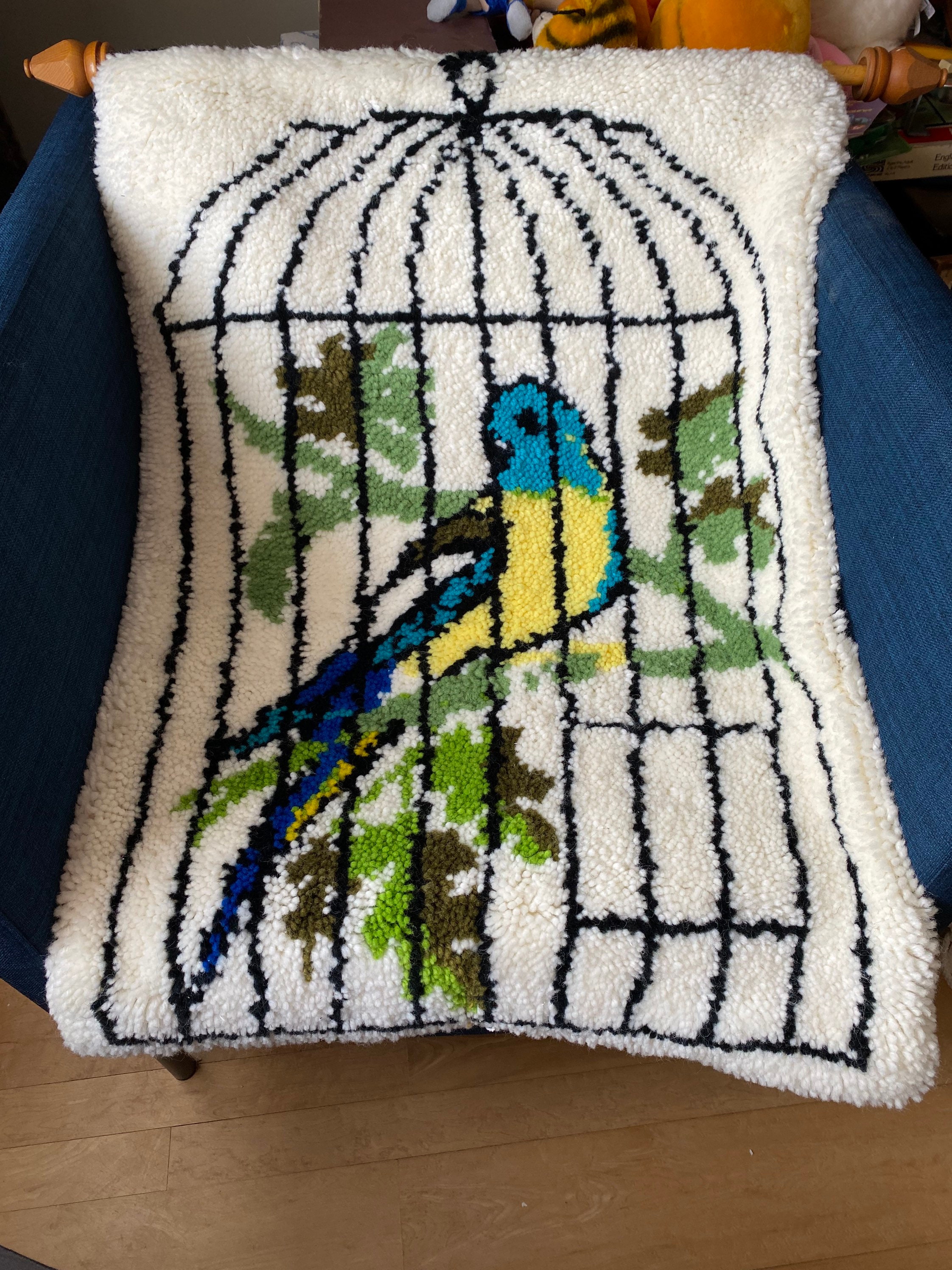 Vintage Latch Hook Wall Hanging Bird in a Cage Wall Decor | Etsy