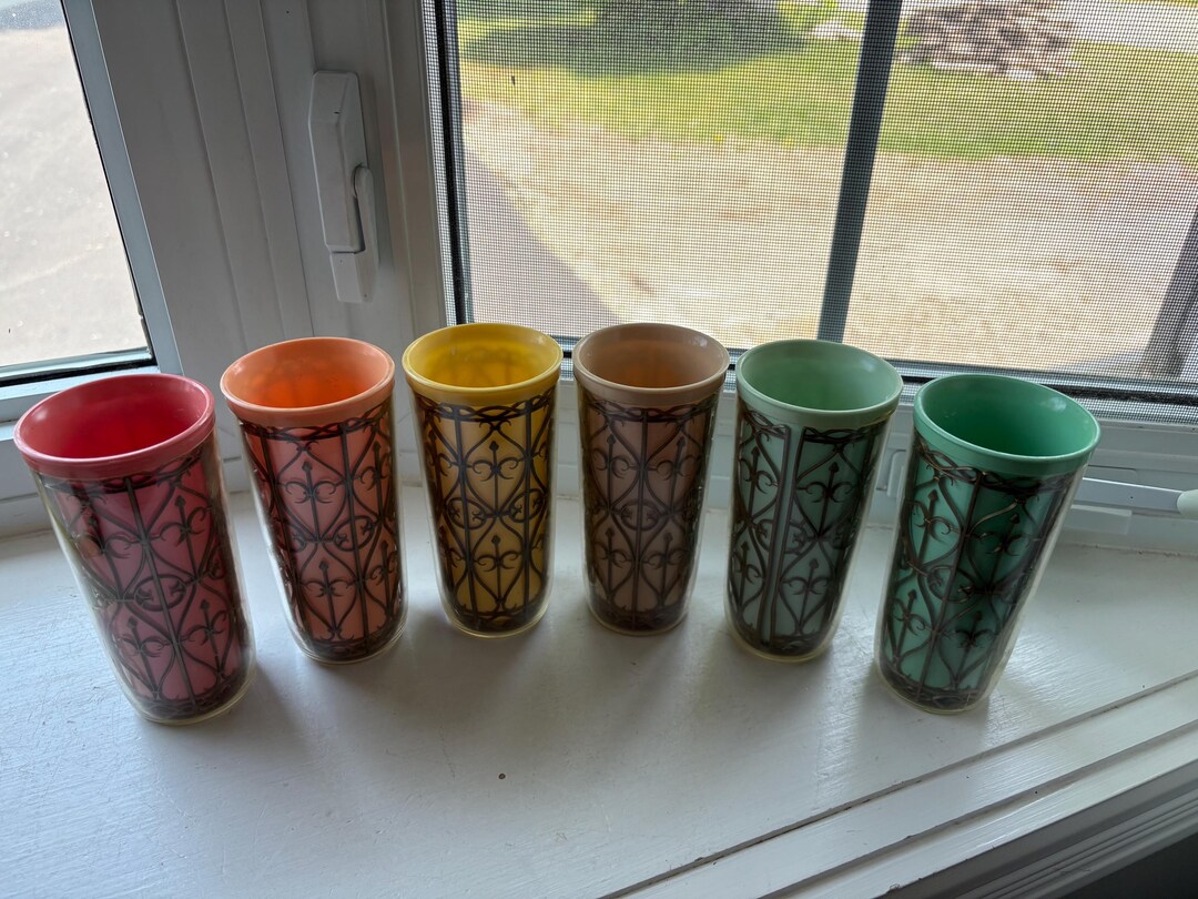 Vintage Insulated Tumblers With Spanish Lattice Inserts, Set of 6 ...