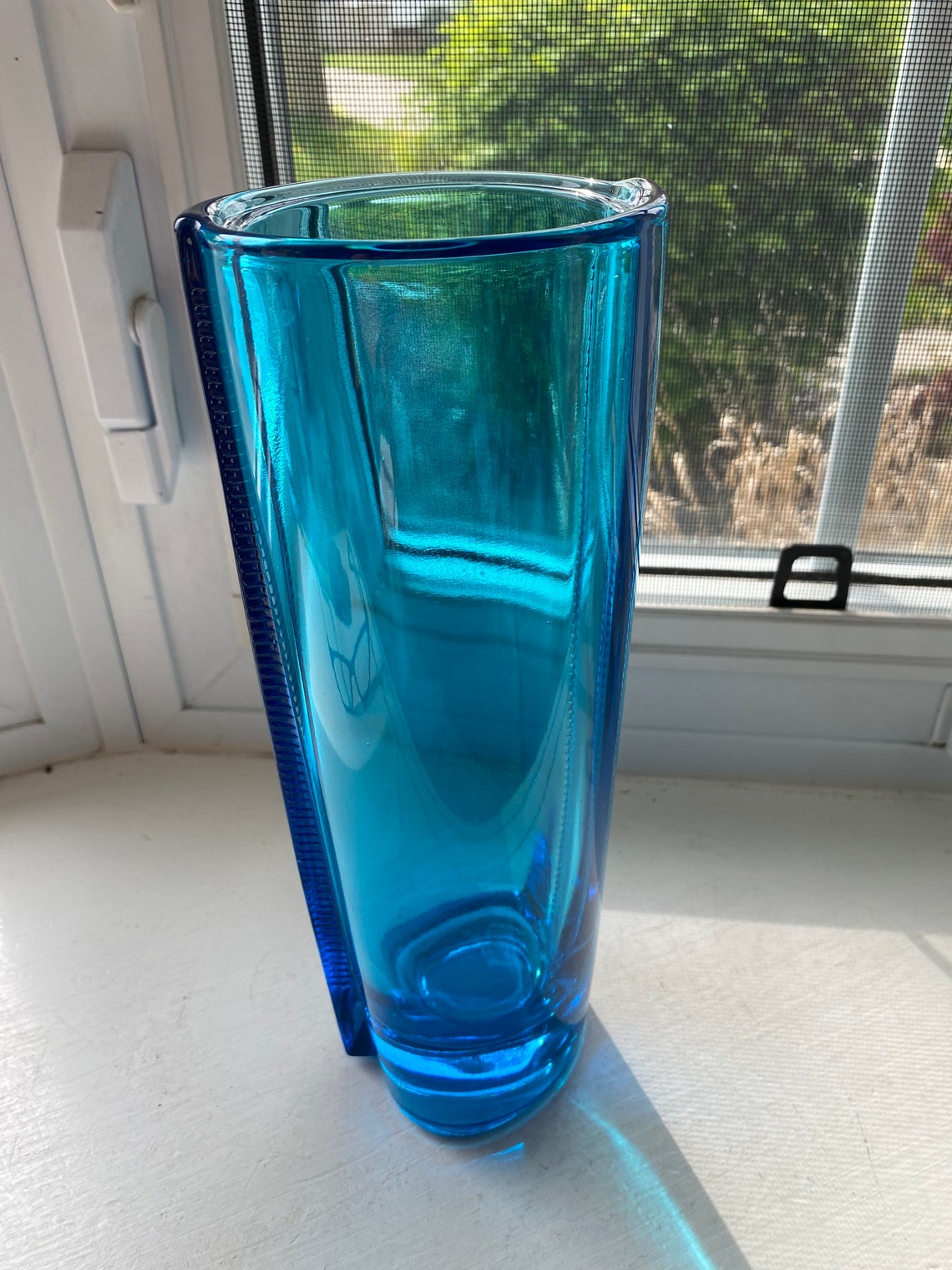 MCM Blue Glass Vase, Art Deco Blue Glass Vase, Blue Glass - Etsy