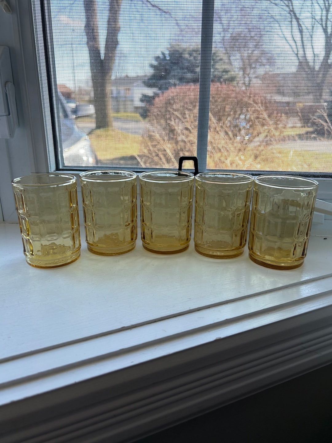 Vintage Yellow Glass Drinking Glasses, Set of 5, Block Pattern - Etsy