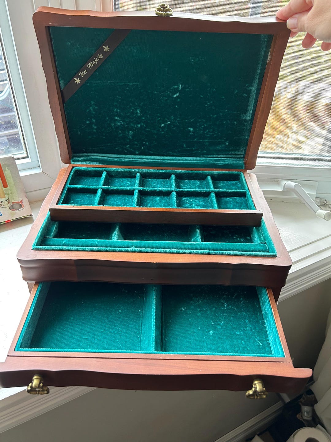 Vintage Jasco Jewelry Box With Bright Turquoise Velvet Interior, “her ...
