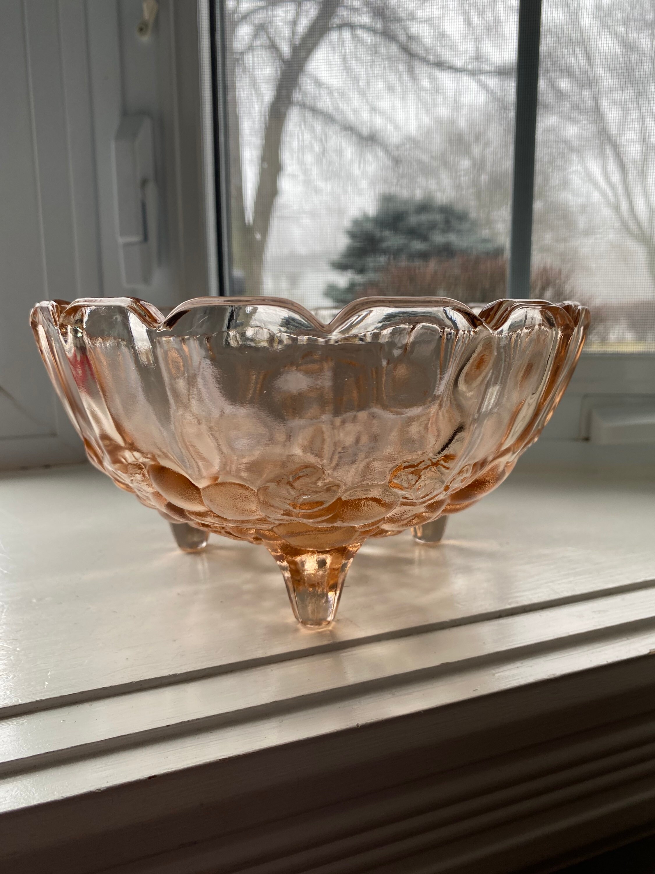 Vintage Pink Glass Footed Fruit Bowl Indiana Glass Company - Etsy