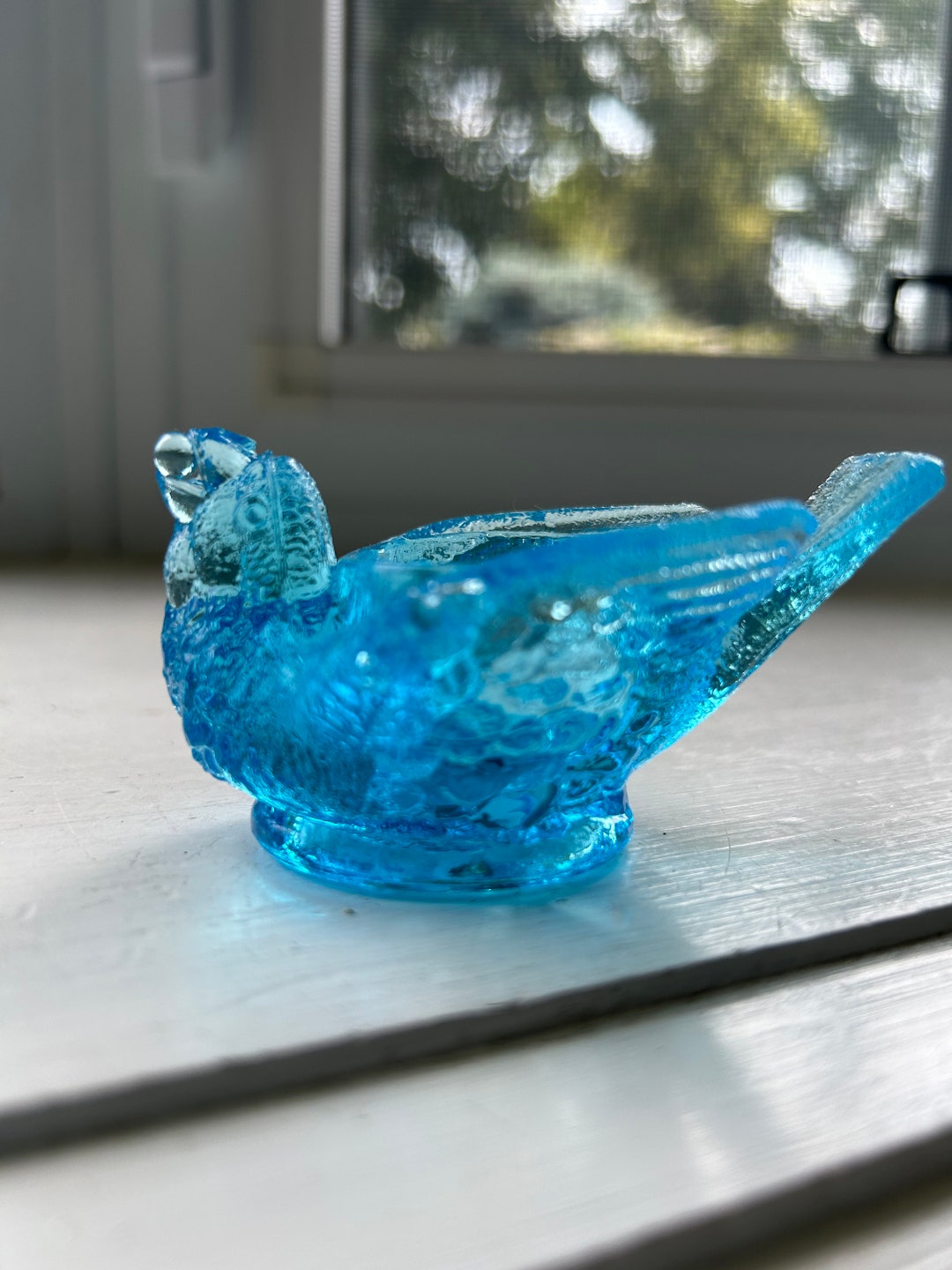 Vintage Blue Bird, Mckee Aqua Blue Glass Bird and Berry Open Salt ...