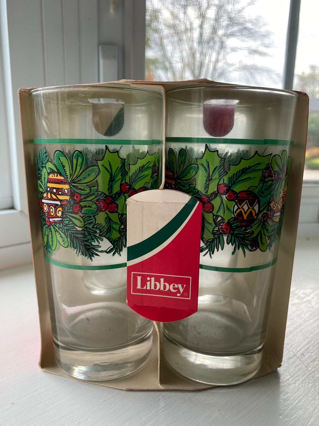 Vintage Libbey Holiday Themed Drinking Glasses, Never Used, Still in ...