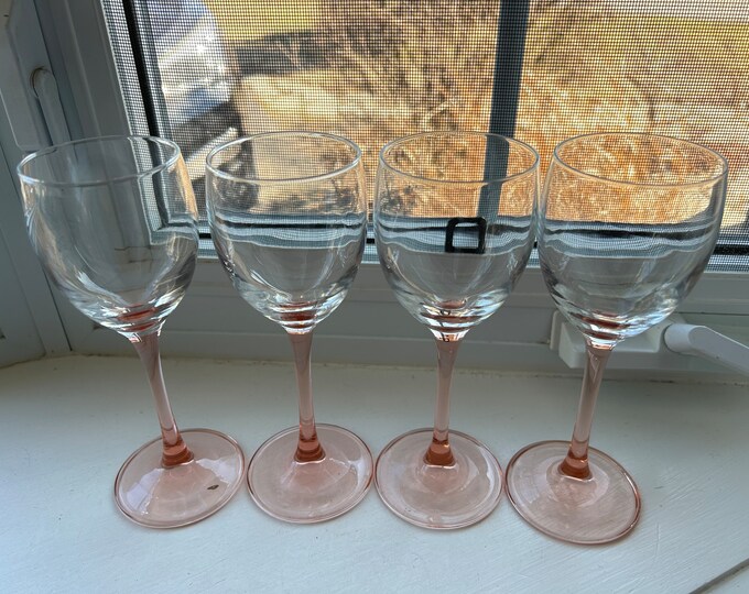 Vintage Pink Luminarc France Wine Glasses, 4 Piece Set French Stemware ...