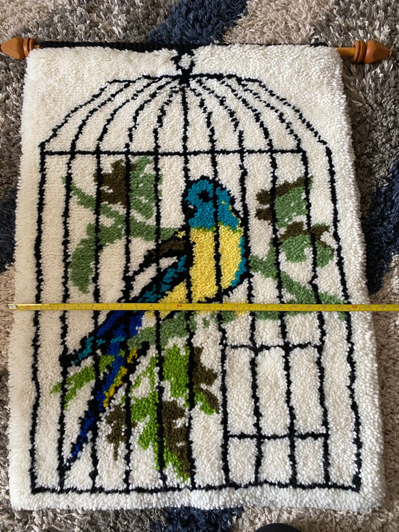 Vintage Latch Hook Wall Hanging Bird in a Cage Wall Decor | Etsy