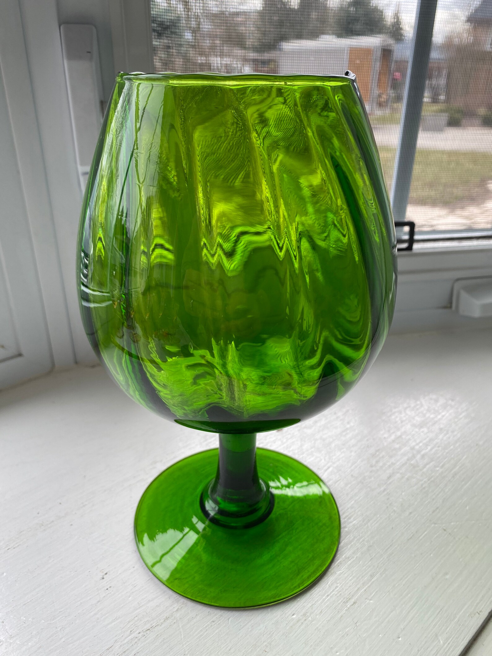 Vintage Empoli Italian Green Glass Large Snifter Glass | Etsy
