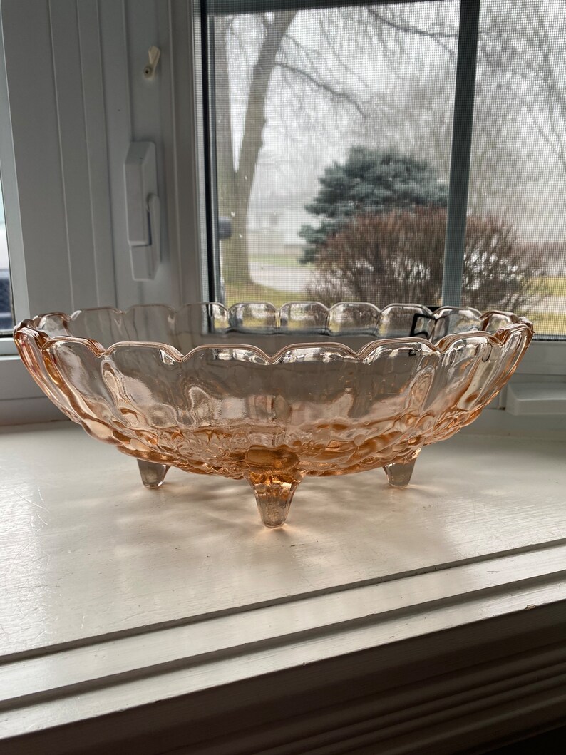 Vintage Pink Glass Footed Fruit Bowl Indiana Glass Company - Etsy