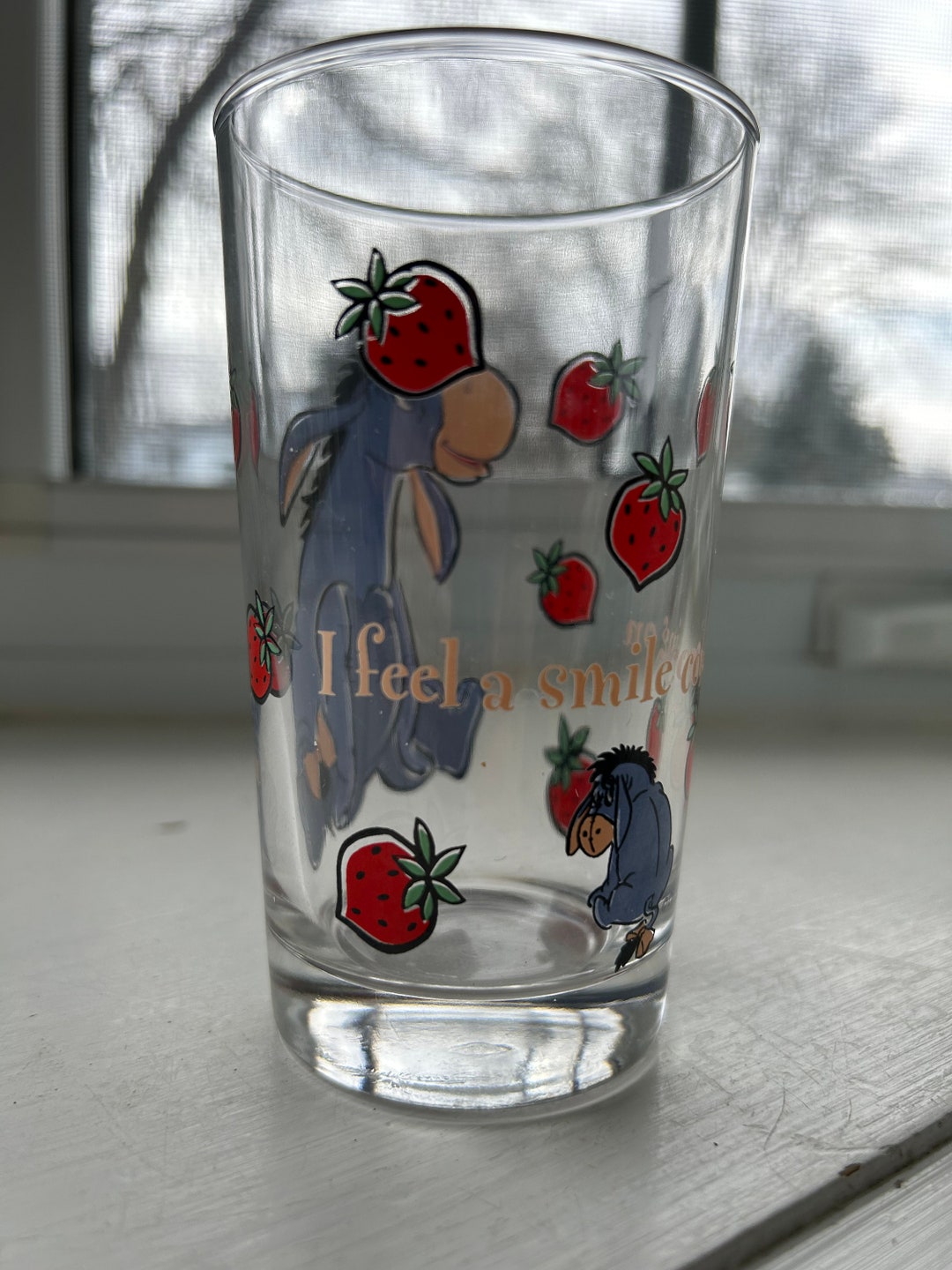 Vintage Eeyore Drinking Glass, Winnie the Pooh, “I Feel A Smile Coming ...