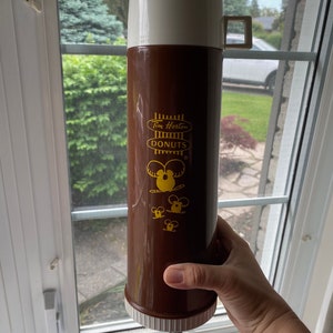 Vintage Brown Plastic Tim Horton Thermos With Timbits, Canadian Thermos ...