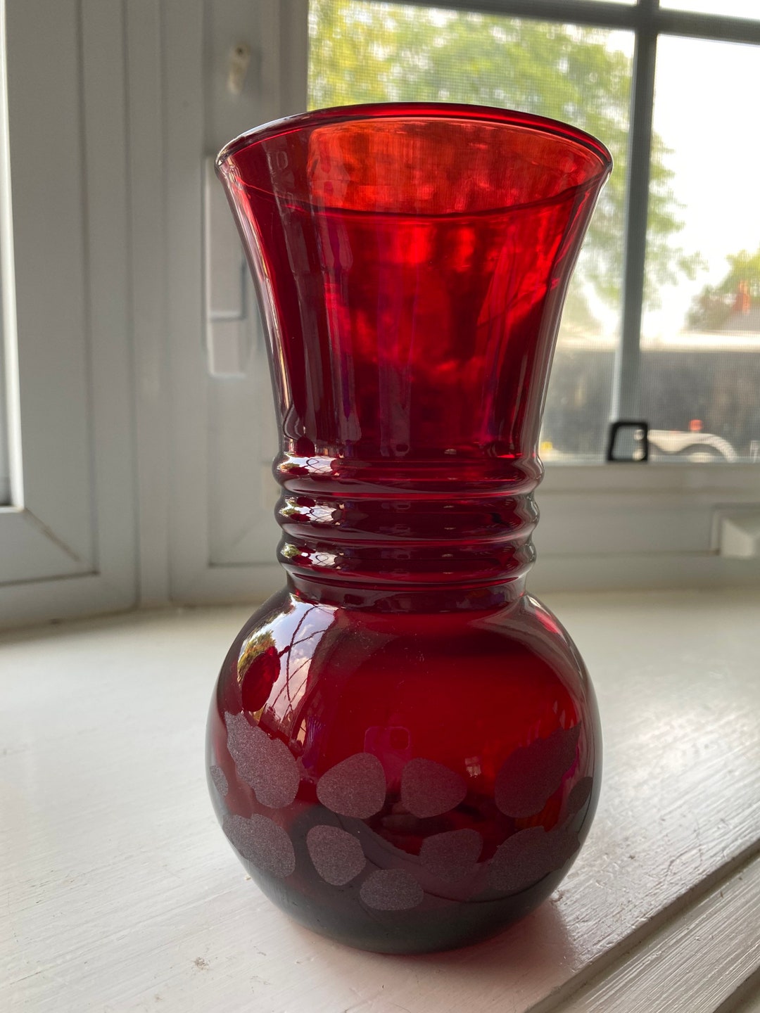 Vintage Ruby Red Pineapple Vase With Etched Design - Etsy